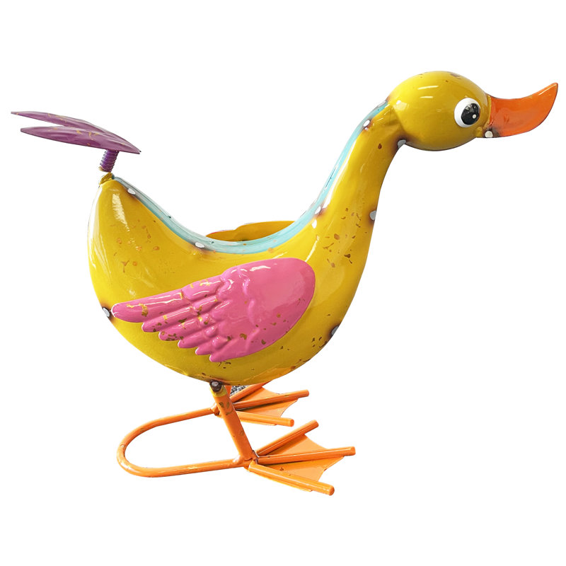 Continental Art Center Enameled Metal Small Duck Statue | Wayfair