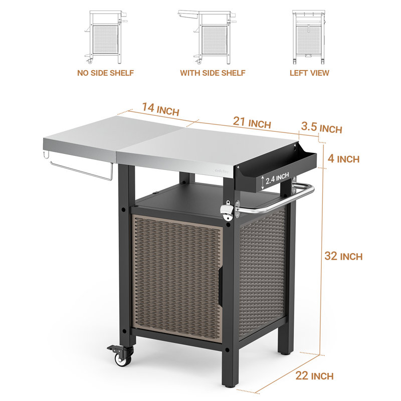Red Barrel Studio® 35" Rolling BBQ Cart with Stainless Steel Countertop ...