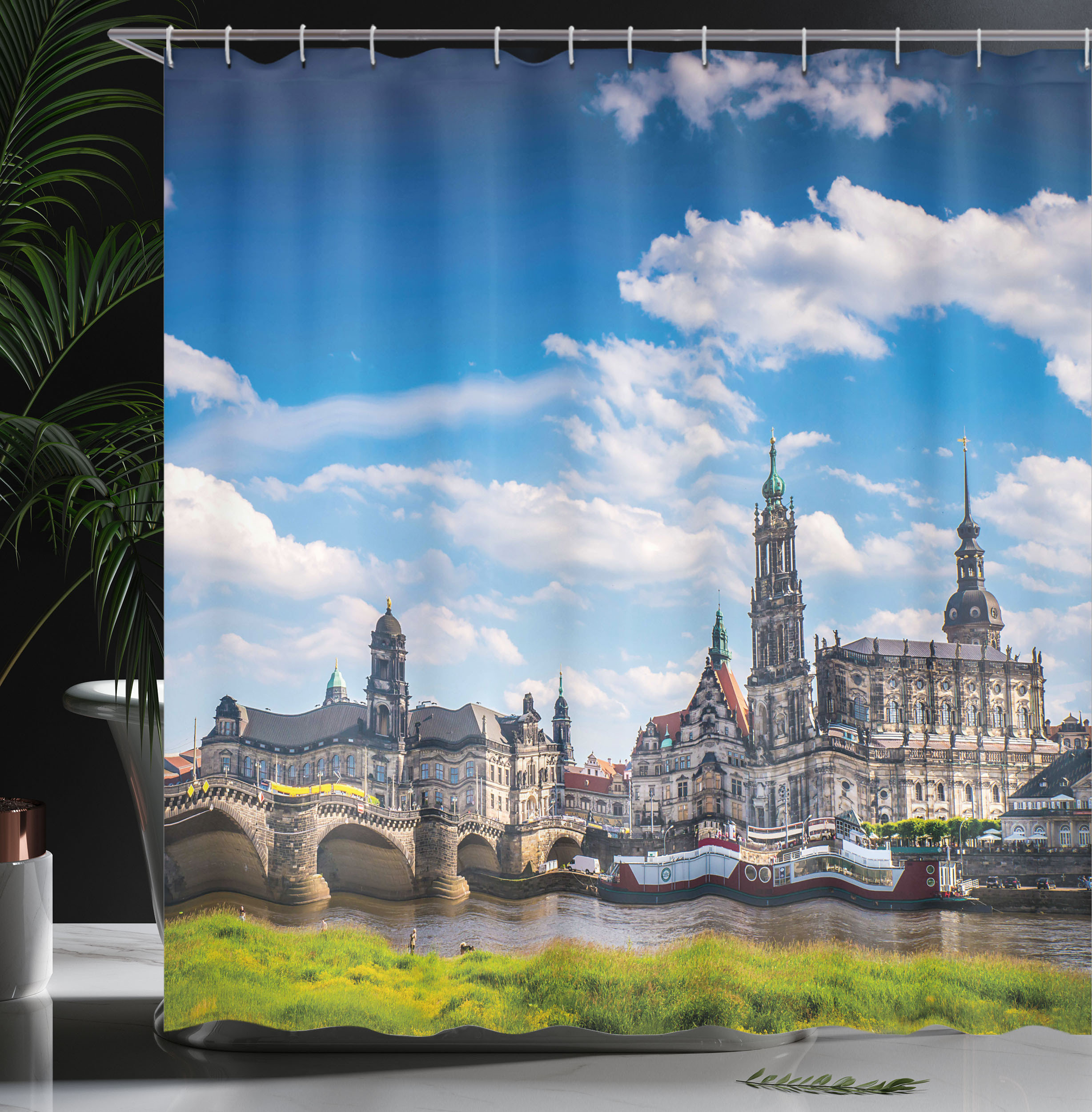 Ambesonne City Shower Curtain European Town Grey Blue | Wayfair