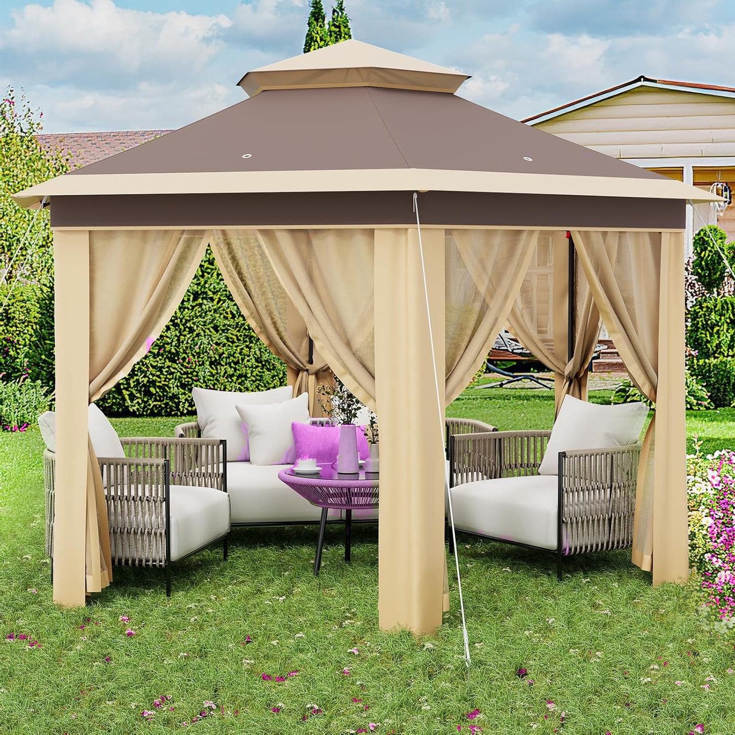 Yesurprise 13' X 13' Pop Up Gazebo Hexagonal Outdoor Canopy Shelter ...