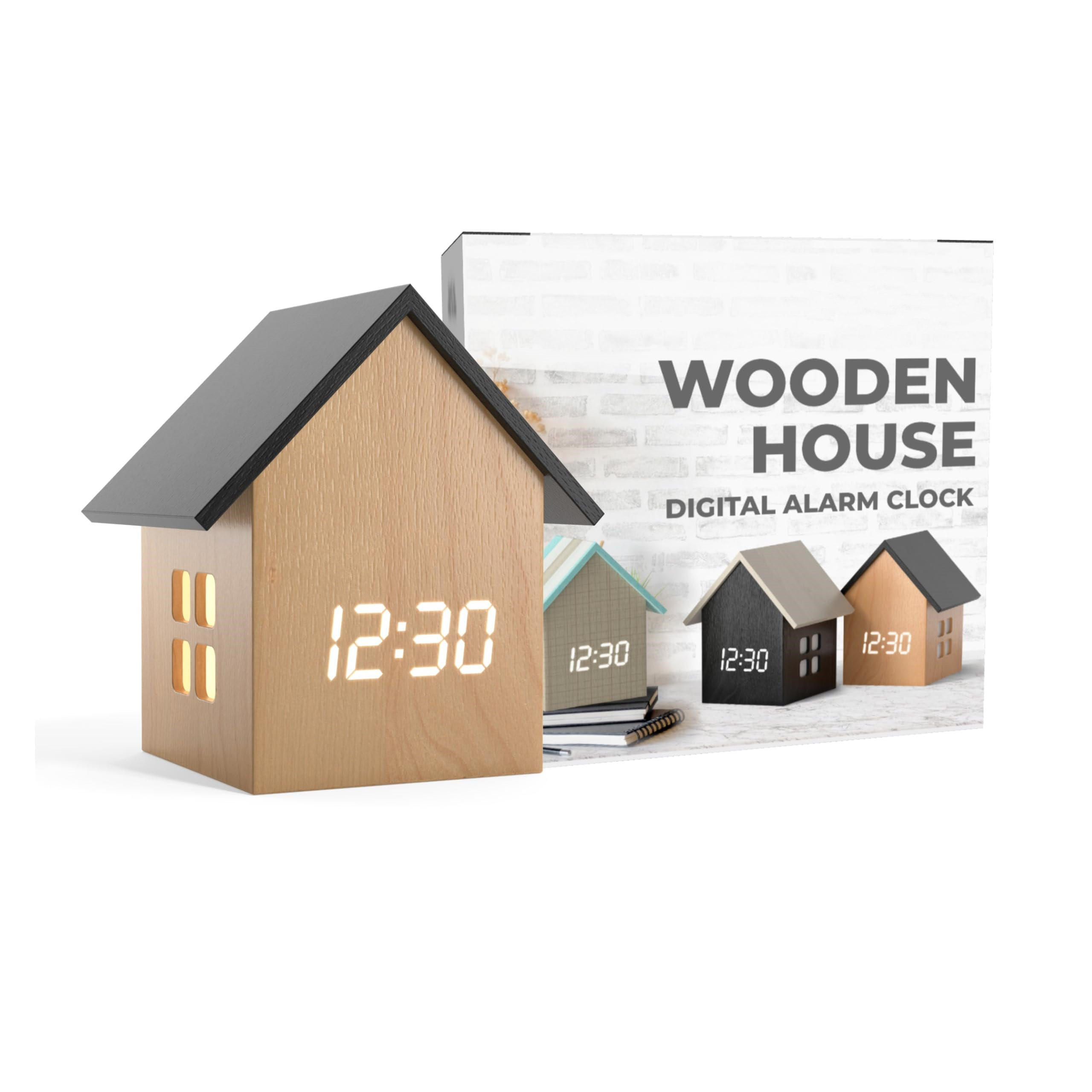 Gracie Oaks Digital House-Shaped Alarm Clock With Temperature Display ...
