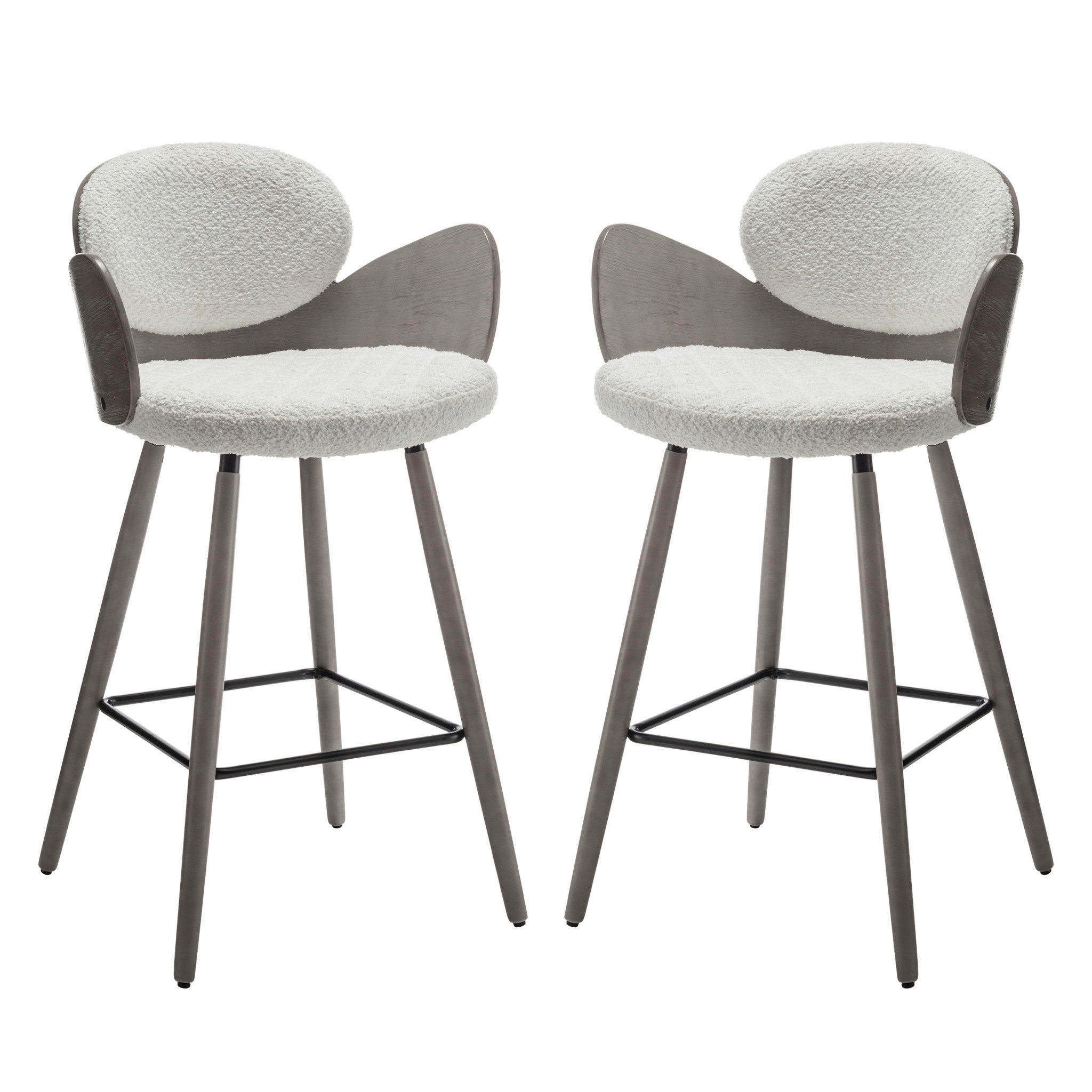 HomeRoots Set of Two 28" White And Gray Textured Fabric And Wood ...