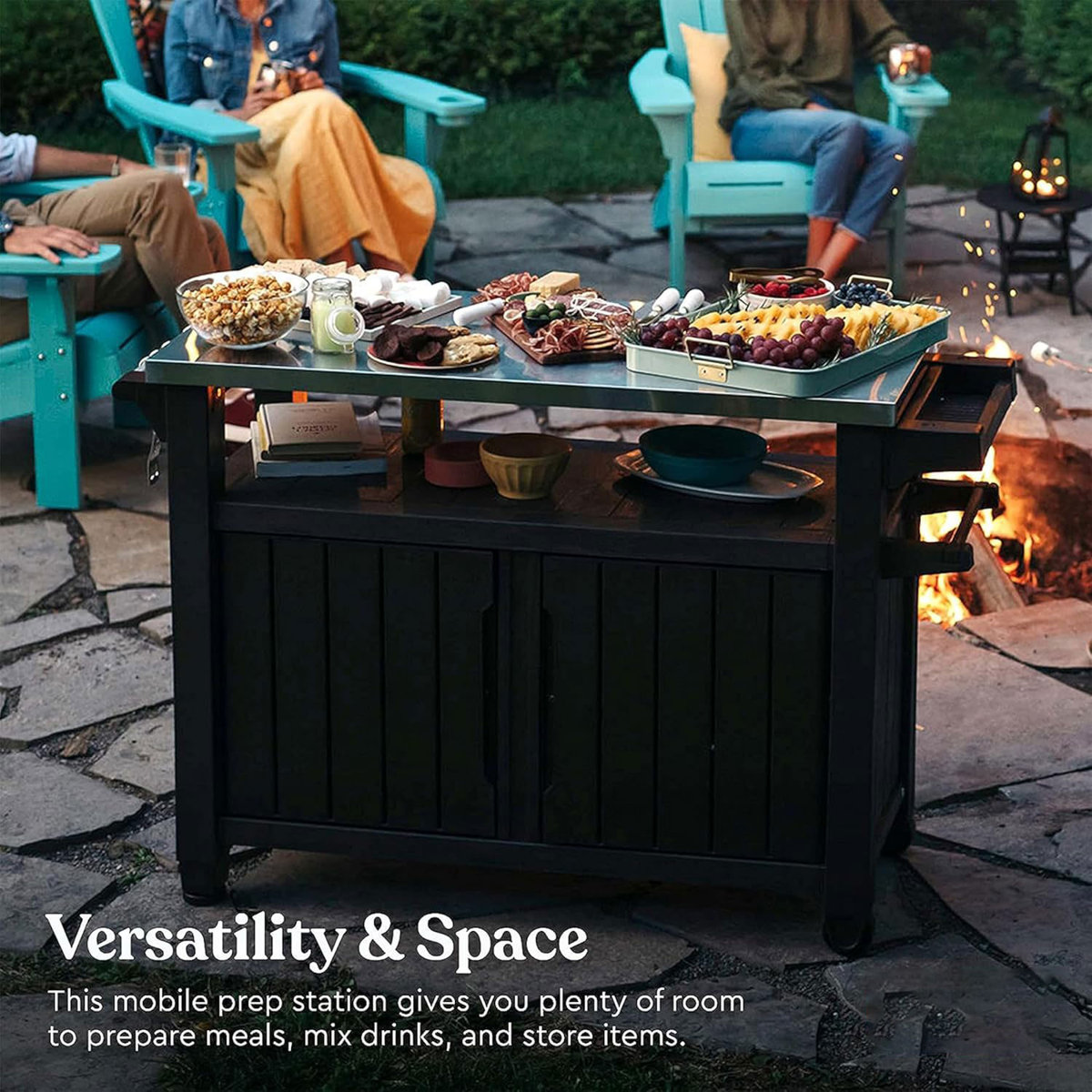 Keter Unity XL Outdoor Kitchen Rolling Bar Cart with Storage Cabinet ...