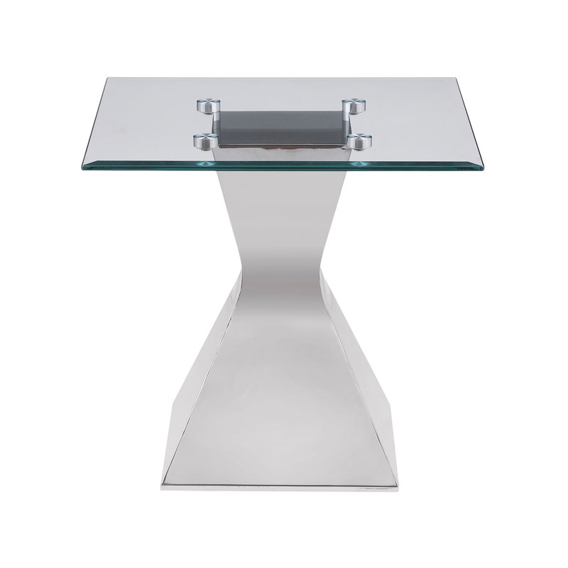 Orren Ellis Jenny Glass Top Stainless Steel Side End Table Chrome | Wayfair