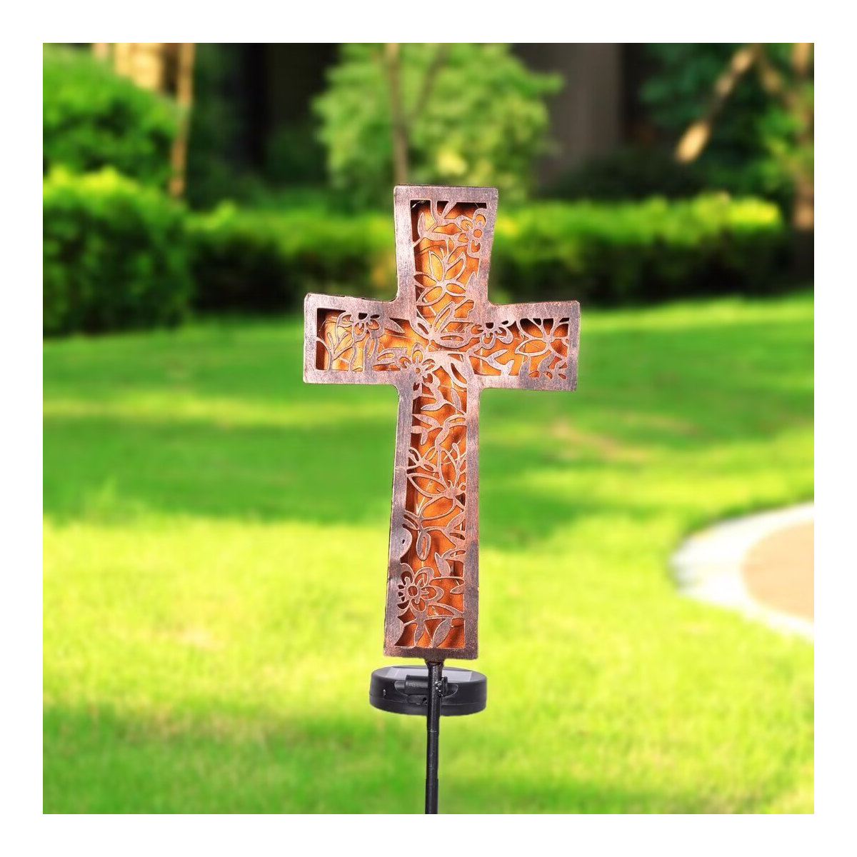 Trinx Karmelita Solar Cross Garden Stake Lights Metal Outdoor Garden ...