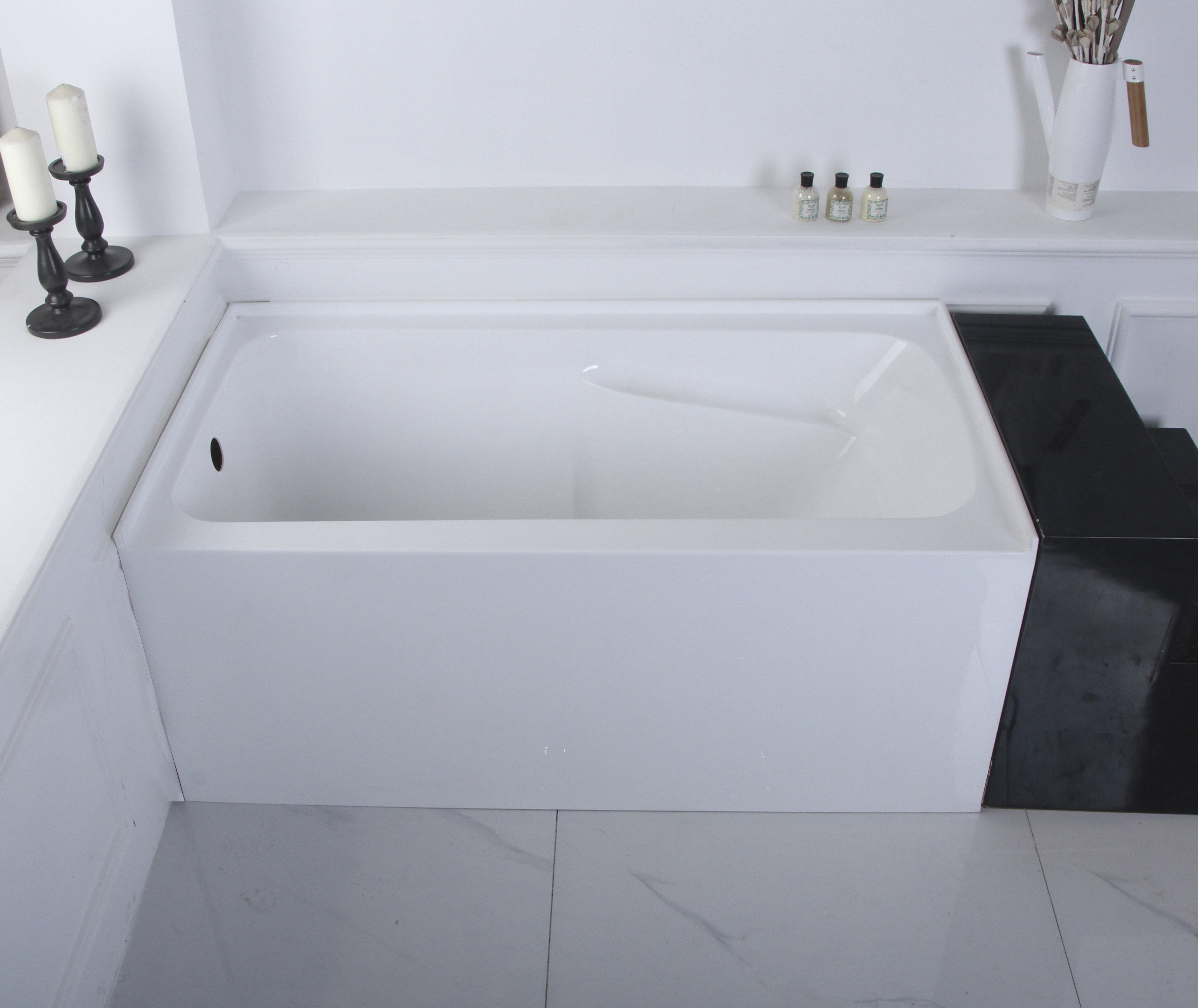 Kingston Brass Aqua Eden Acrylic Rectangular 3-Wall Alcove Tub with Arm ...