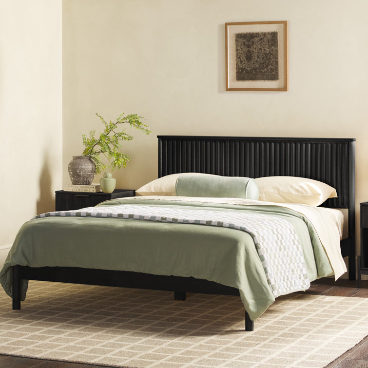 Lark Manor Asho Bedroom Set with Solid Wood Platform Bed and Nightstand ...