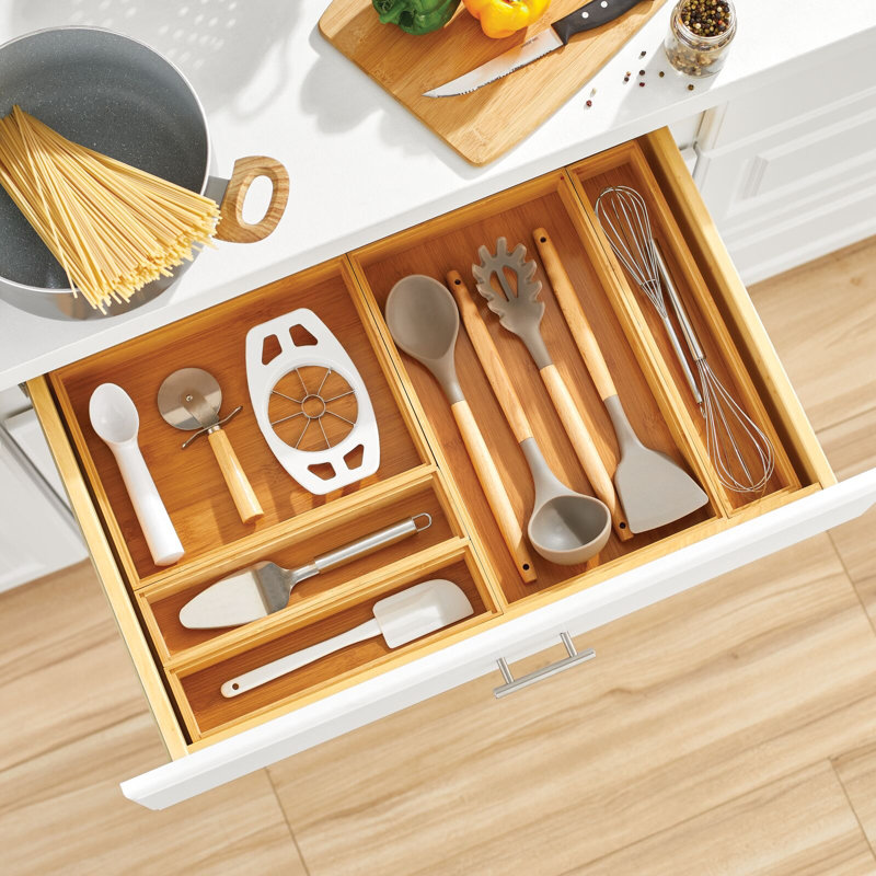 mDesign Stackable Wooden Bamboo Drawer Organizer Tray | Wayfair