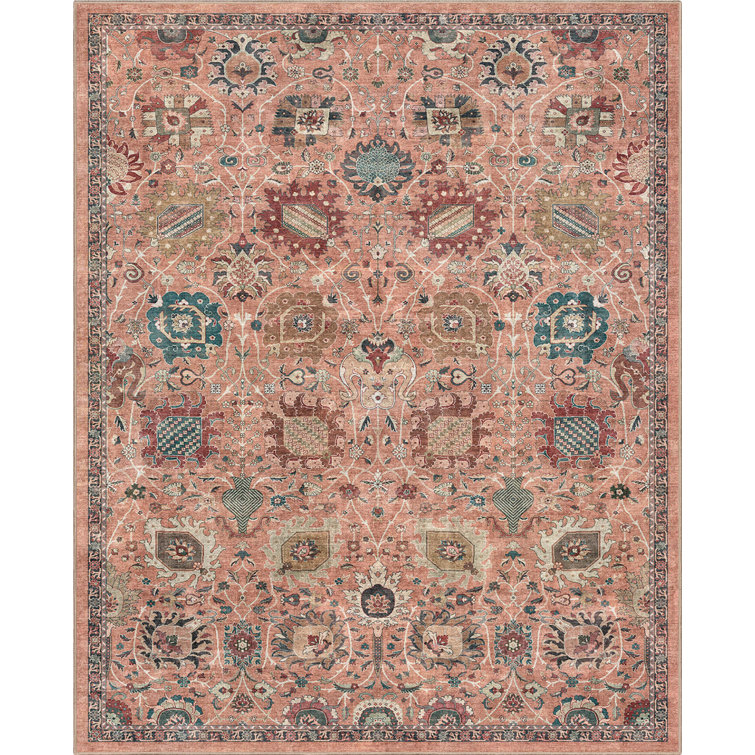 Bungalow Rose Aylena Traditional Oriental Botanical Coral Area Rug ...