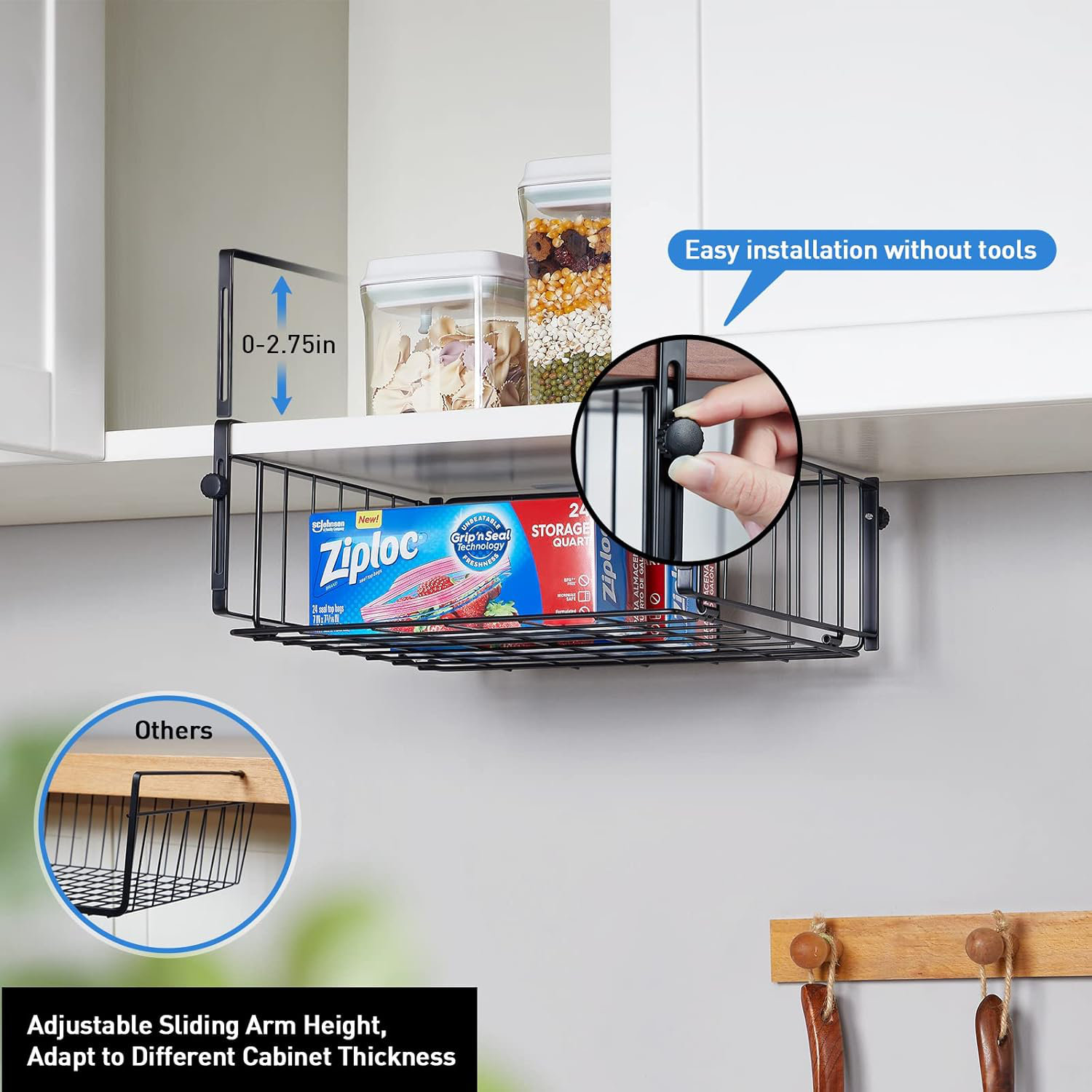 Mint Pantry® 2 Pack Hanging Under Shelf Storage Basket,Adjustable Under ...