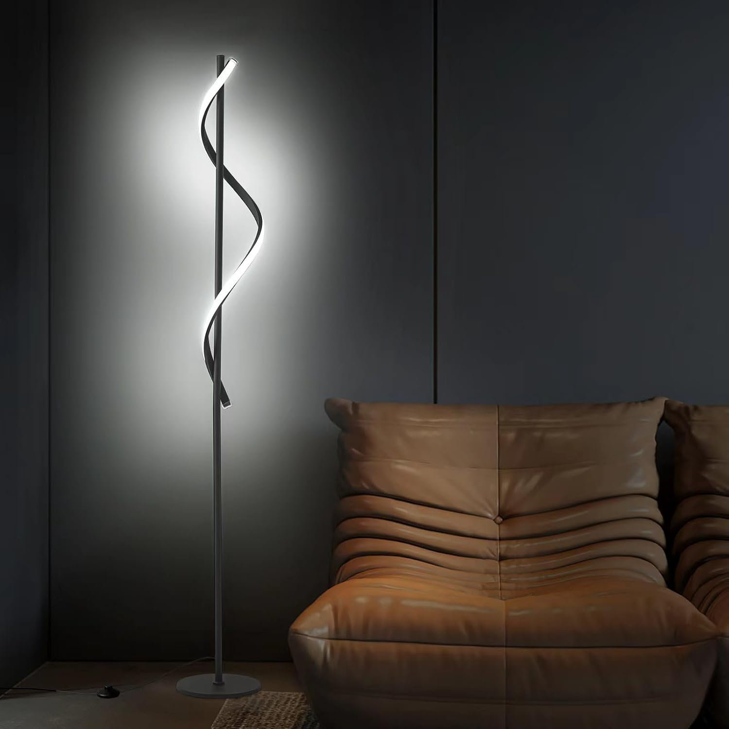 Orren Ellis Spiral LED Floor Lamp - Remote Dimmable Standing Light For ...