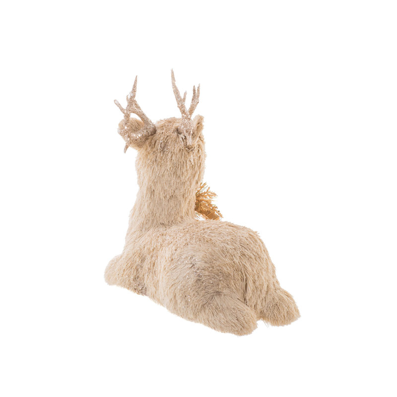 The Holiday Aisle® Cream/Gold Straw Fur Lying Down Sparkly Deer with ...