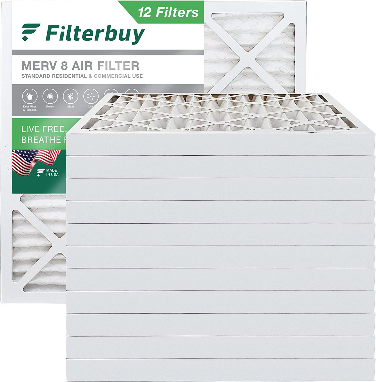 Filterbuy 25x25x2 Air Filter MERV 8, Pleated HVAC AC Furnace Filters ...