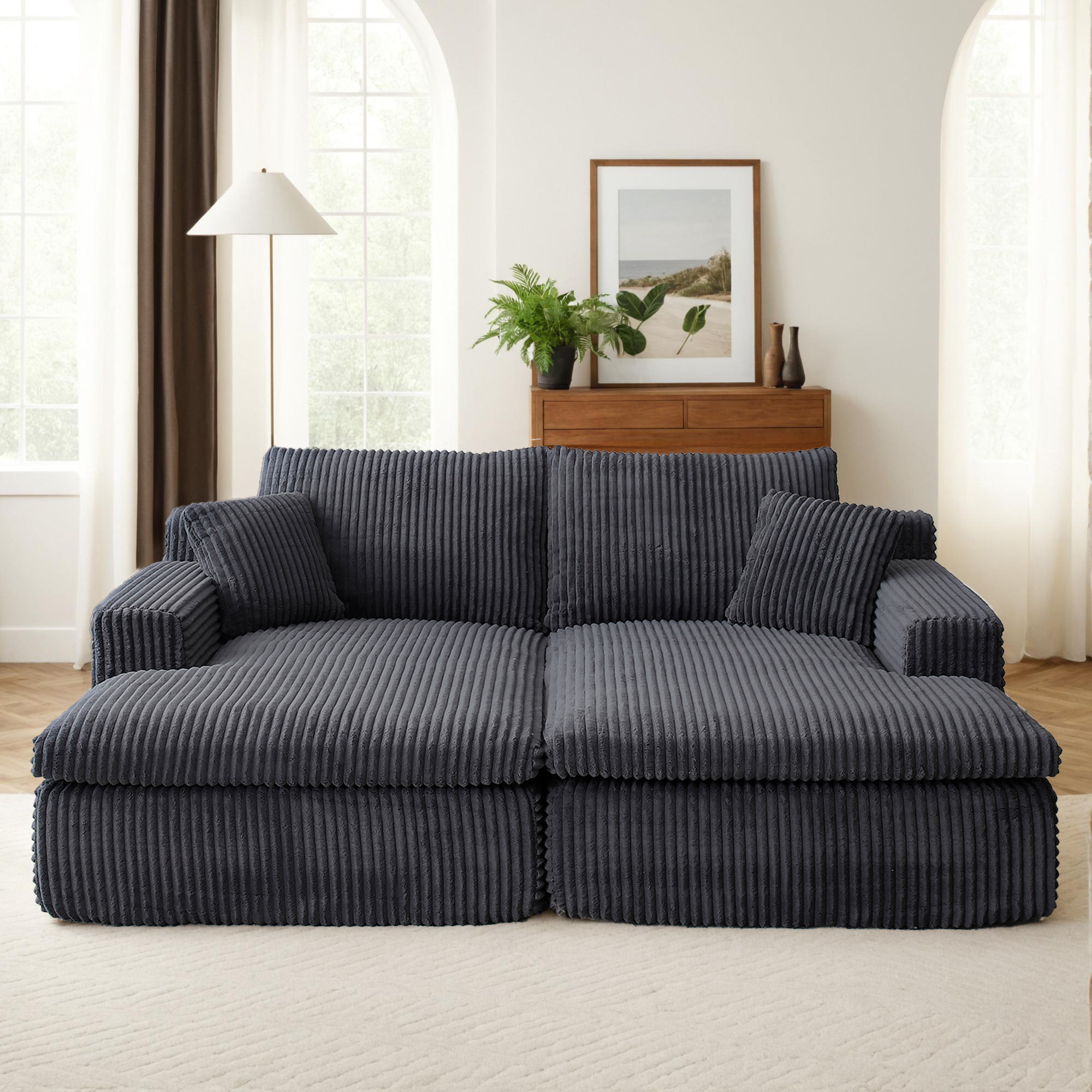 Mercer41 Khalif Corduroy Chaise Lounge Sofa–No Assembly Lounge Sleeper ...