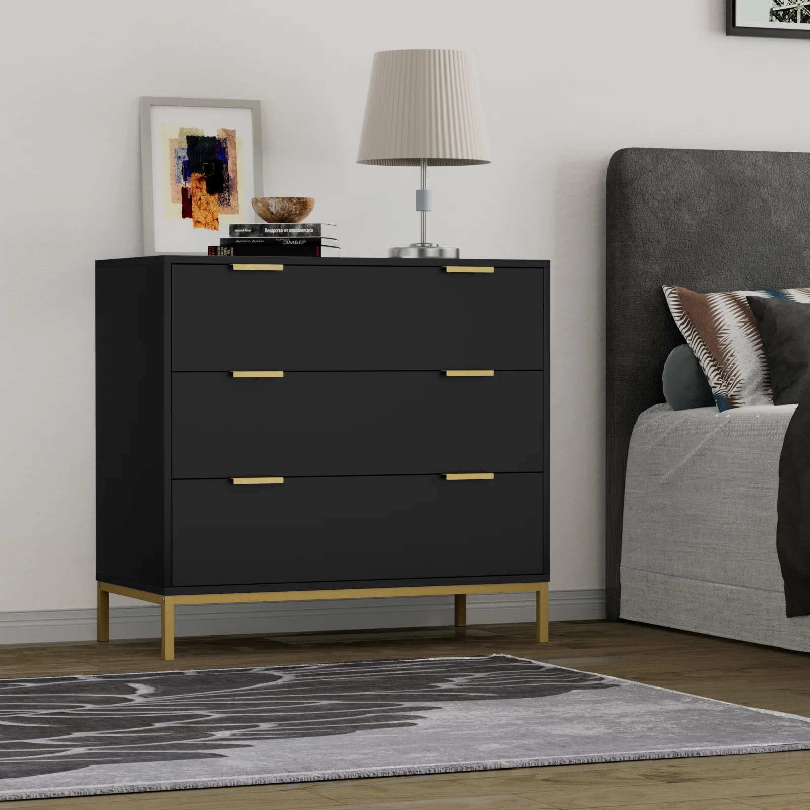 Everly Quinn 3 Drawer Chest of Drawers for Bedroom Living Room Hallway ...
