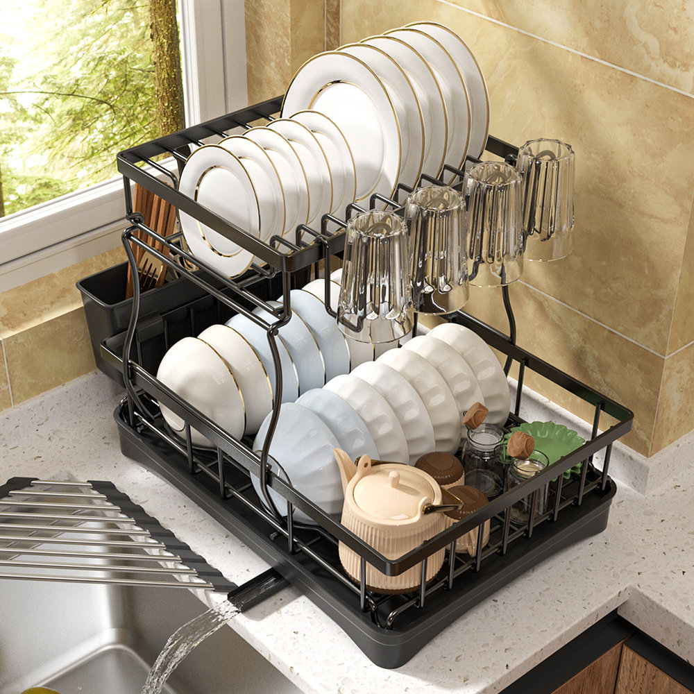 PAIHOME Kitchen Dish Rack with 360°Swivel Spout, Rust Resistant Steel ...