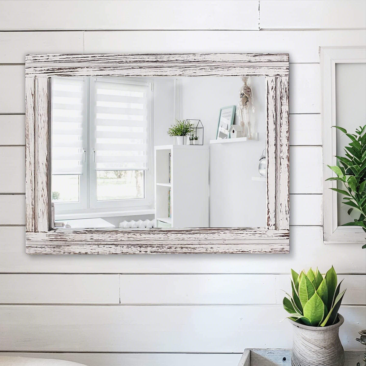 Mercer41 Distressed Wood Frame Rectangular Wall Mirror With Reinforced ...