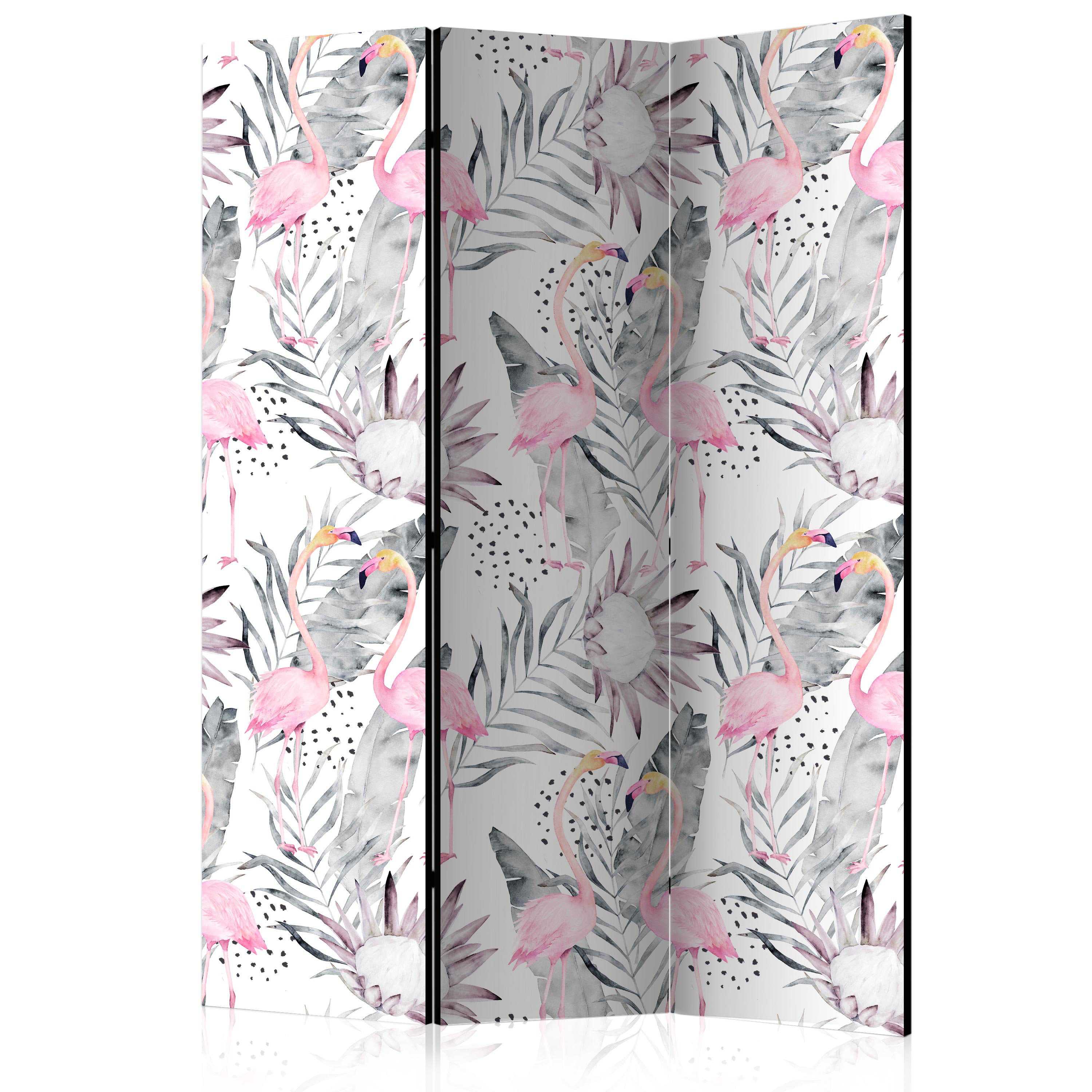 East Urban Home Flamingos And Twigs 53" W x 68" H 3 - Panel Solid Wood ...