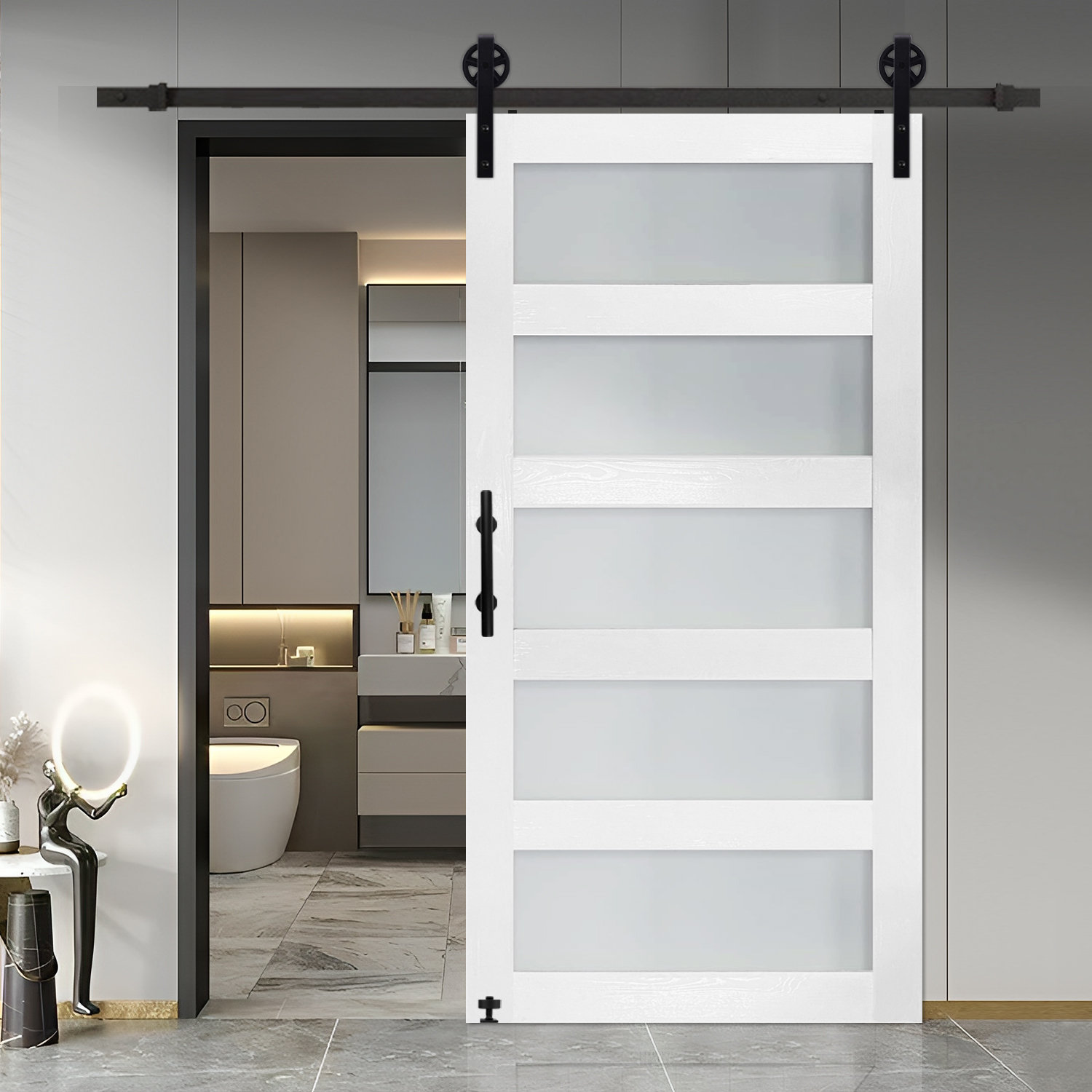 S&Z TOPHAND Glass Sliding MDF Barn Door with Sliding Door Hardware Kit ...