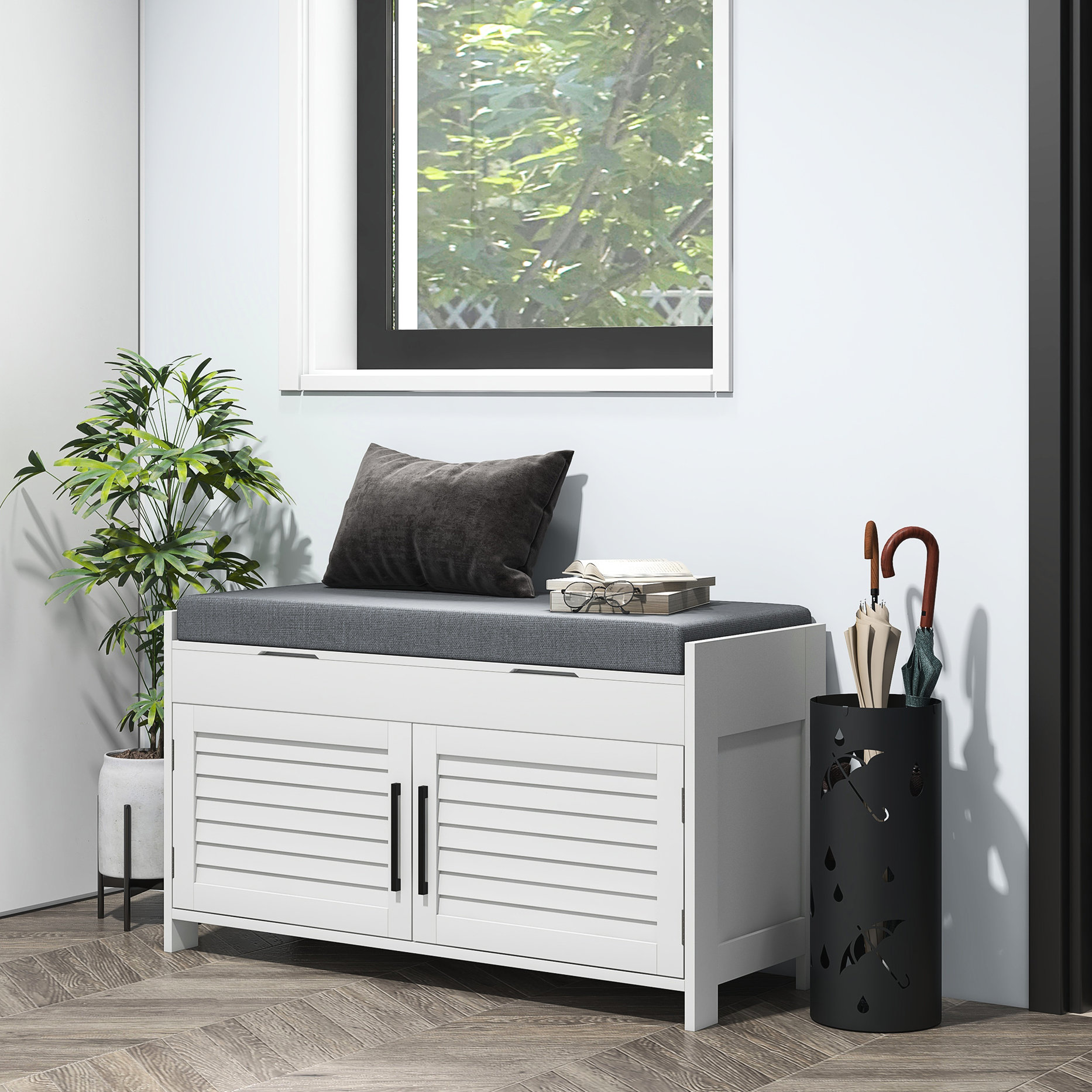 Latitude Run® Shoe Bench In White For Hallway, Hidden Compartments ...