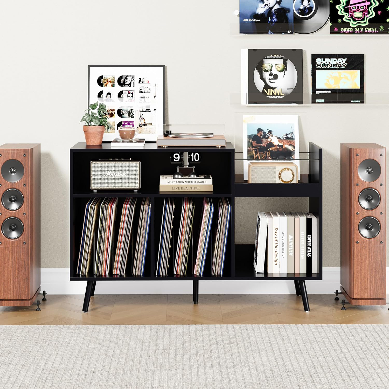 George Oliver Large Record Player Stand, Mid Century Vinyl Record Display Stand, Turntable Stand ...