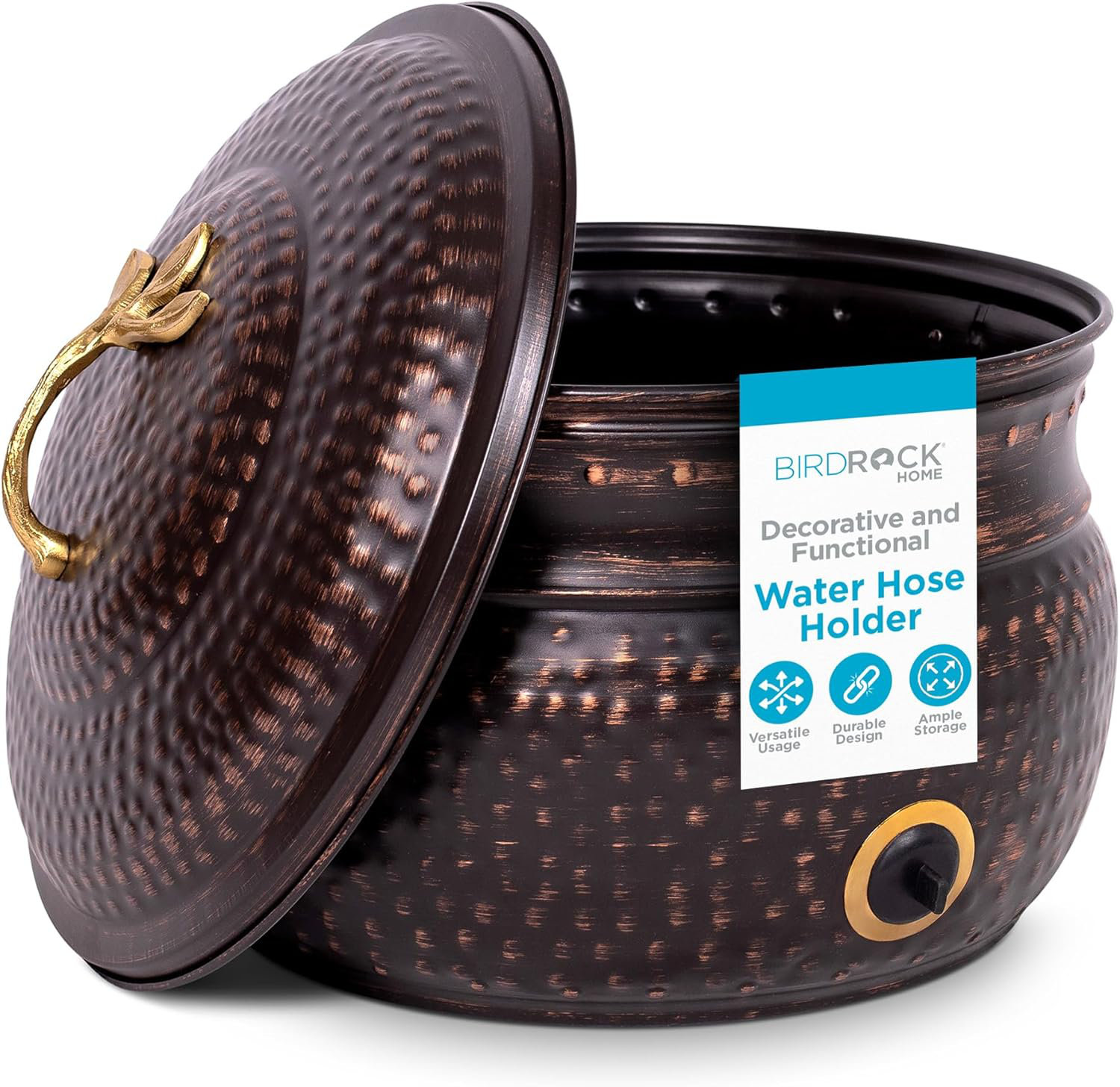 INKEDZ Water Hose Holder - Decorative Metal Pot, Indoor or Outdoor ...