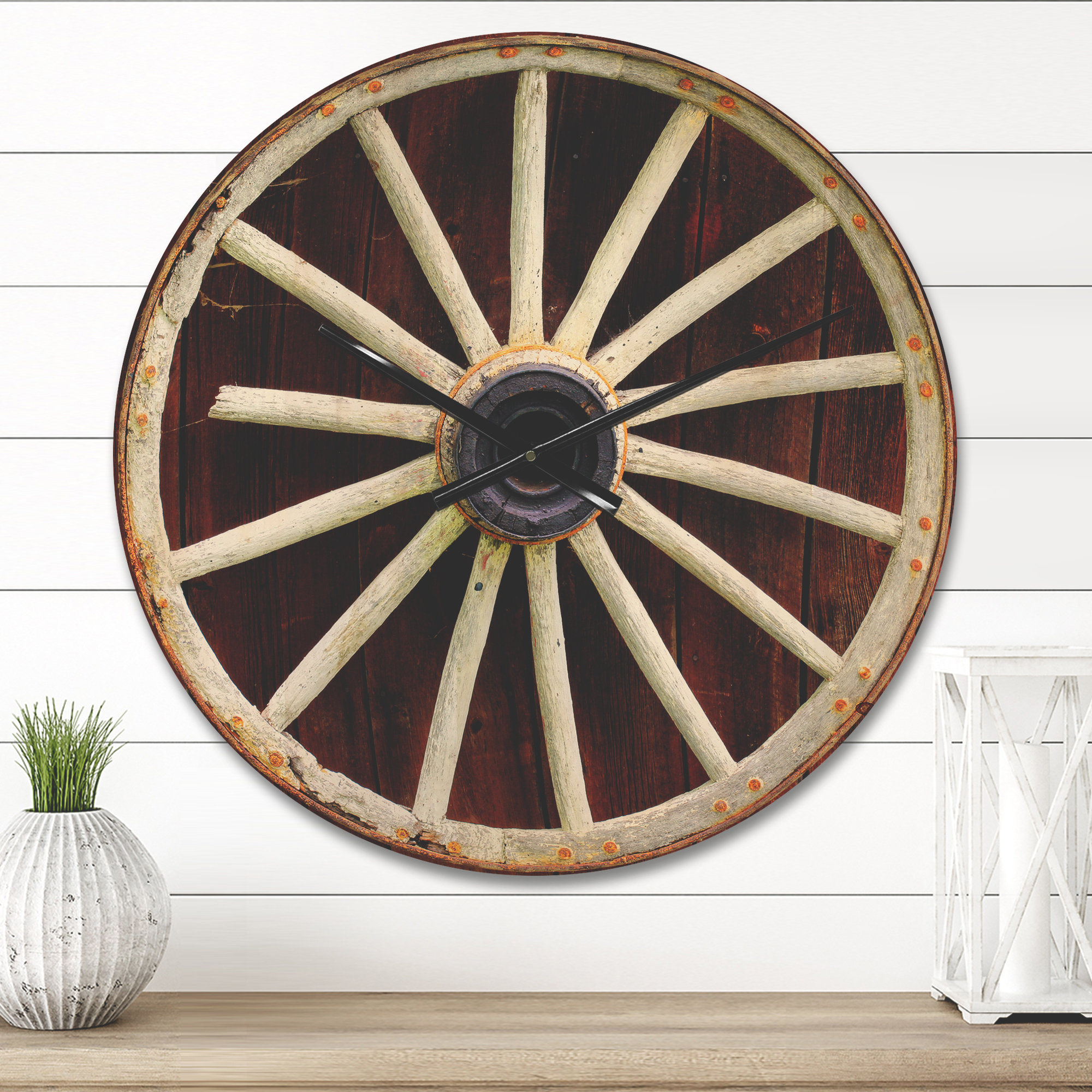 East Urban Home Country Wagon Wheel on Wooden Wall Clock - Farmhouse ...