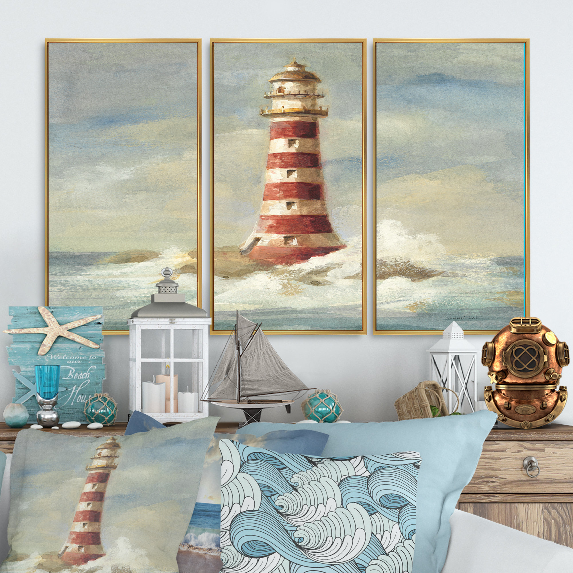 Longshore Tides Ocean Lighthouse - 3 Piece Floater Frame Print on ...
