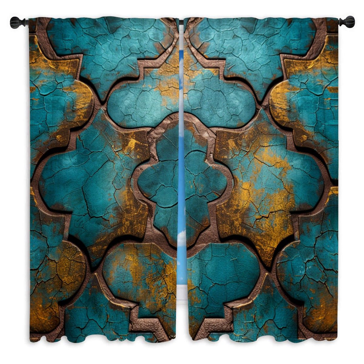 East Urban Home Ornamental shape Window Curtains Surface Aged texture ...