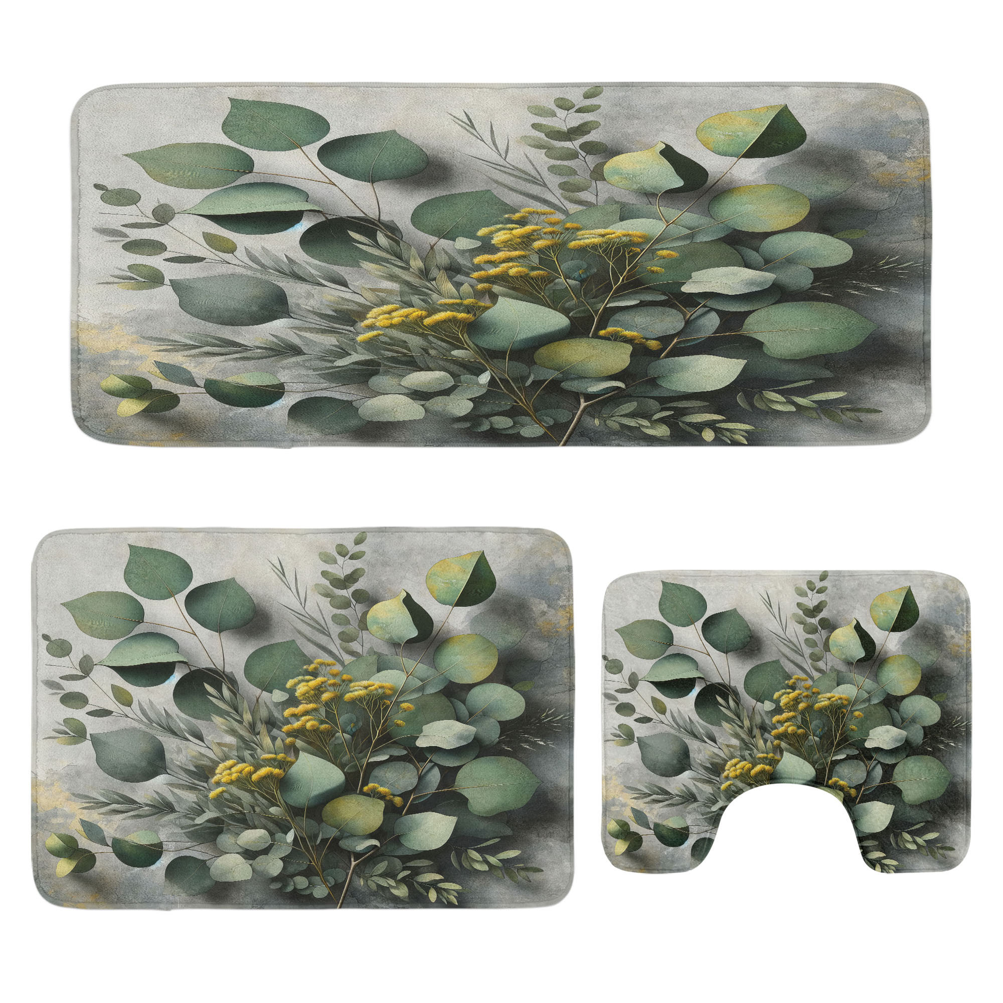 East Urban Home Eucalyptus Leaves Bathroom Rug Set 3 Pieces U-Shape ...