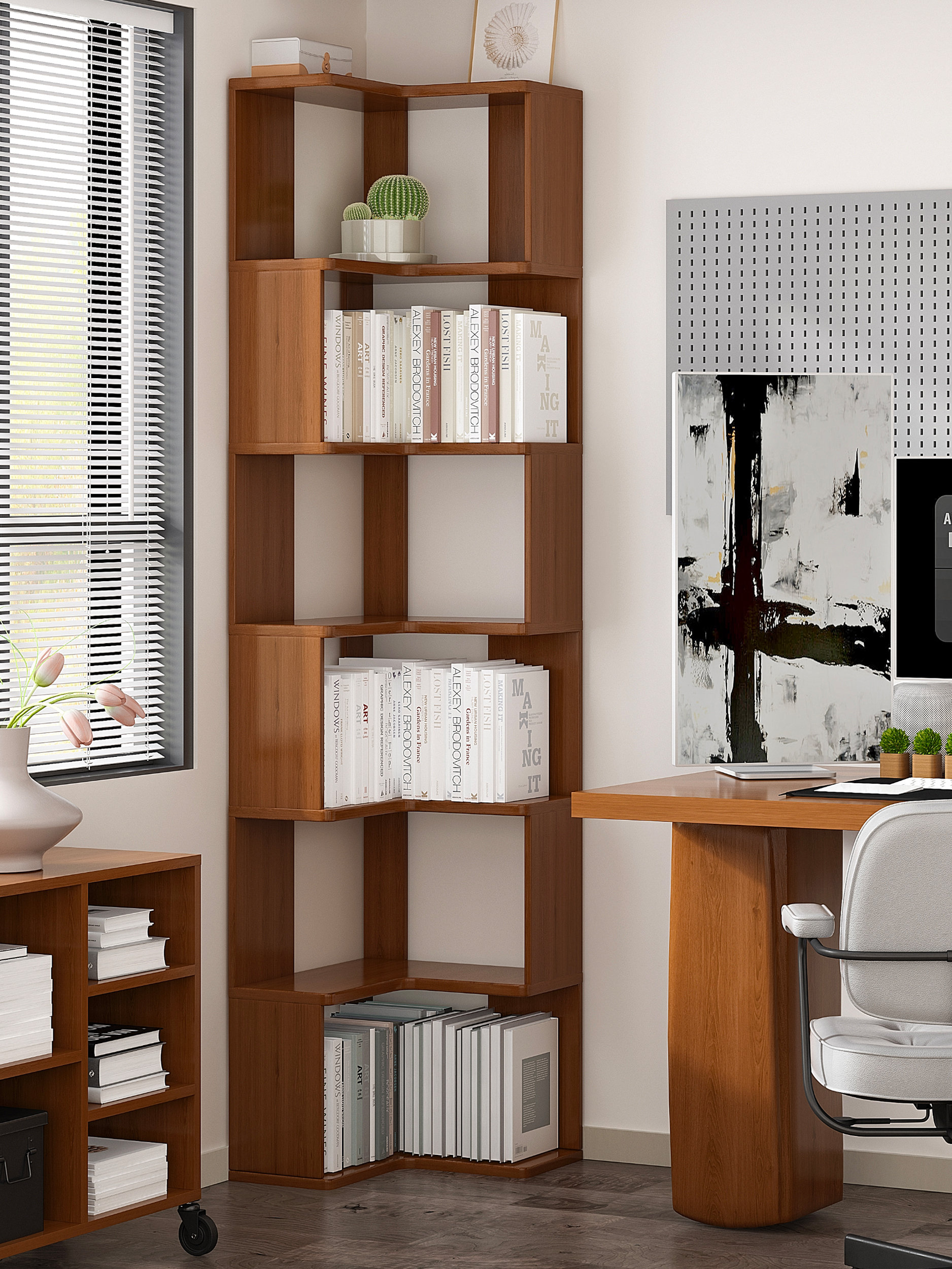 Latitude Run® Freyr Solid Wood Corner Bookcase | Wayfair