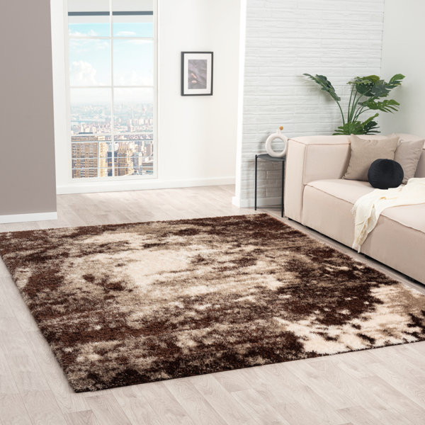 17 Stories Abstract Shag Brown/Beige Earth Tones Area Rug & Reviews ...