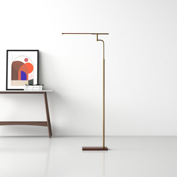 AllModern Ryder Walnut Wood/ Antique Brass LED Task/Reading Floor Lamp ...