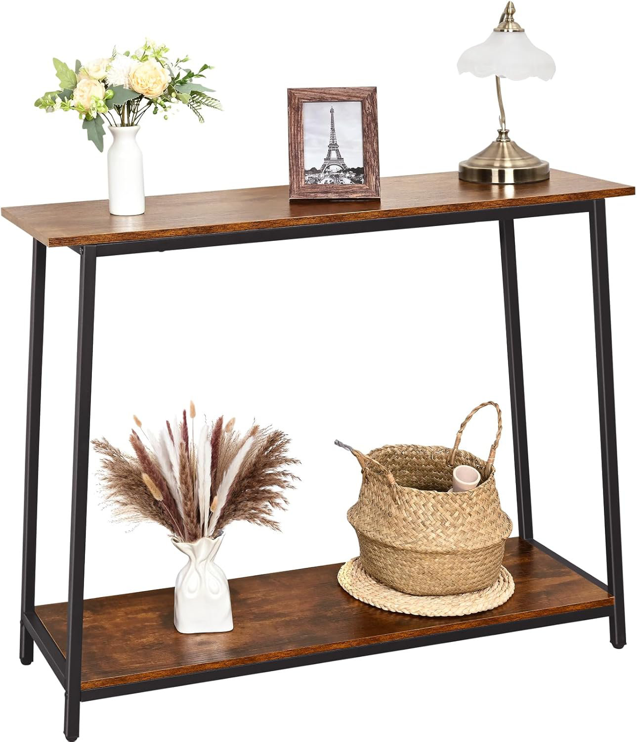 17 Stories Trapezoid Sofa Console Table With Storage Shelves, 39.4 ...