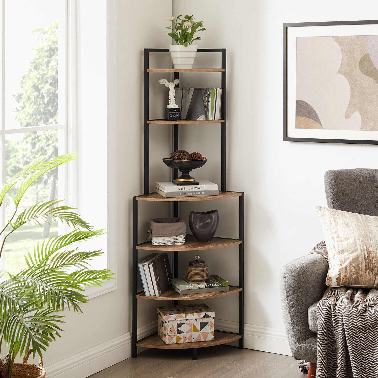 17 Stories Huhne Corner Bookcase | Wayfair