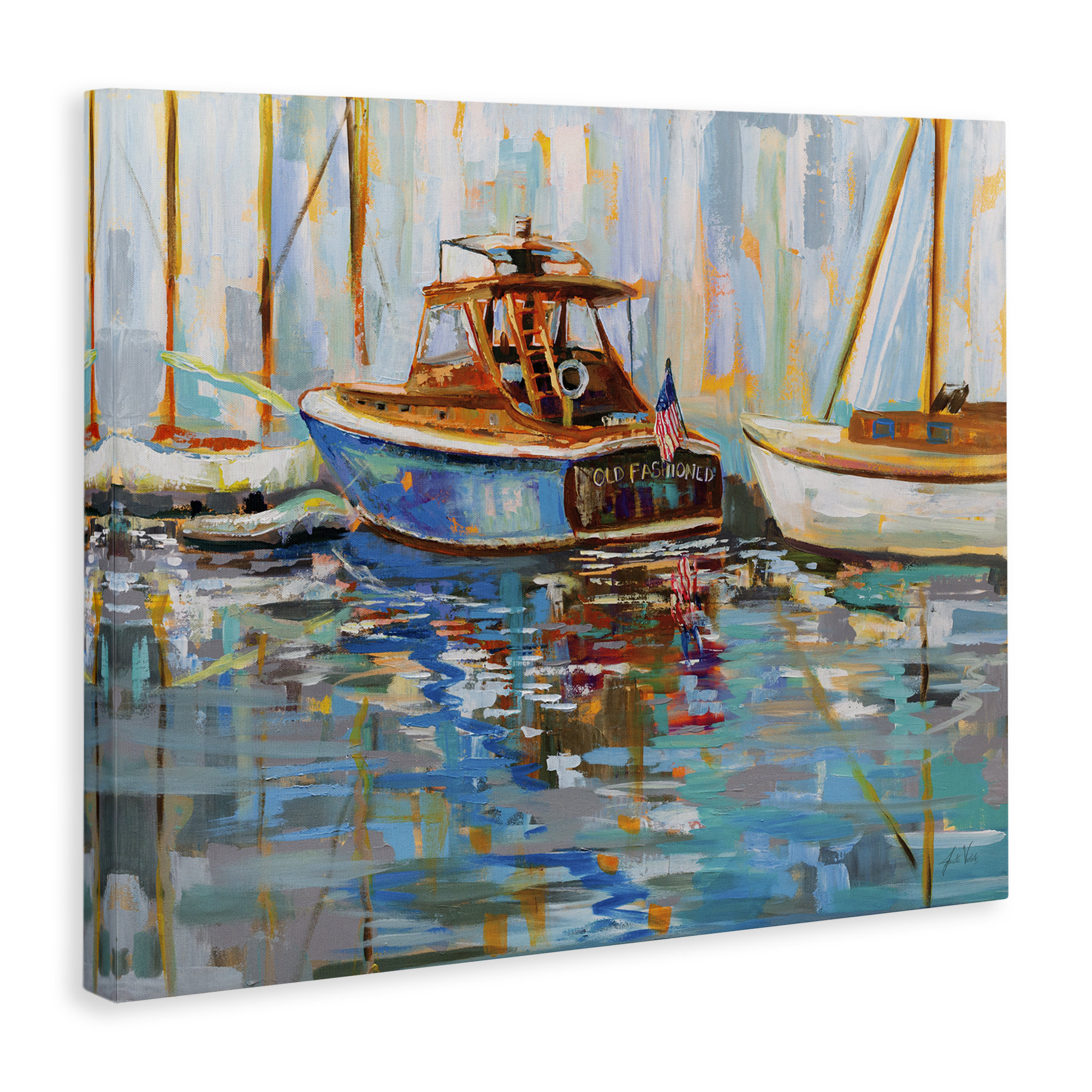 Breakwater Bay Old Fashioned Boat Harbor Canvas Wall Art by Jeanette ...
