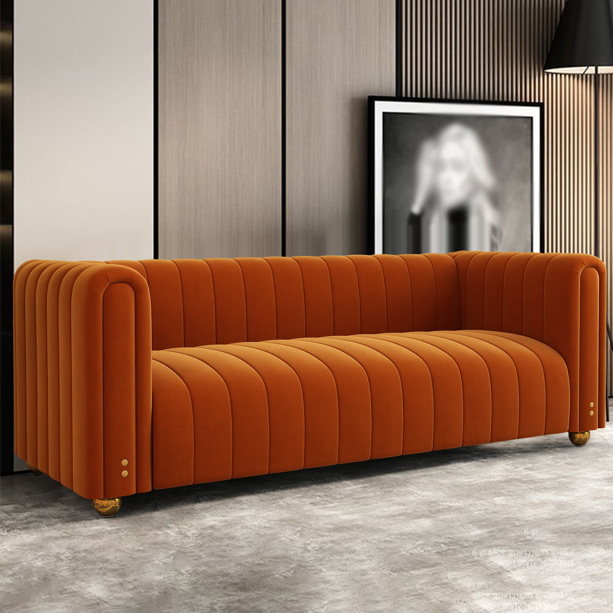 Mercer41 Goshay 81.3'' Upholstered Velvet Round Arm Chesterfield Sofa ...