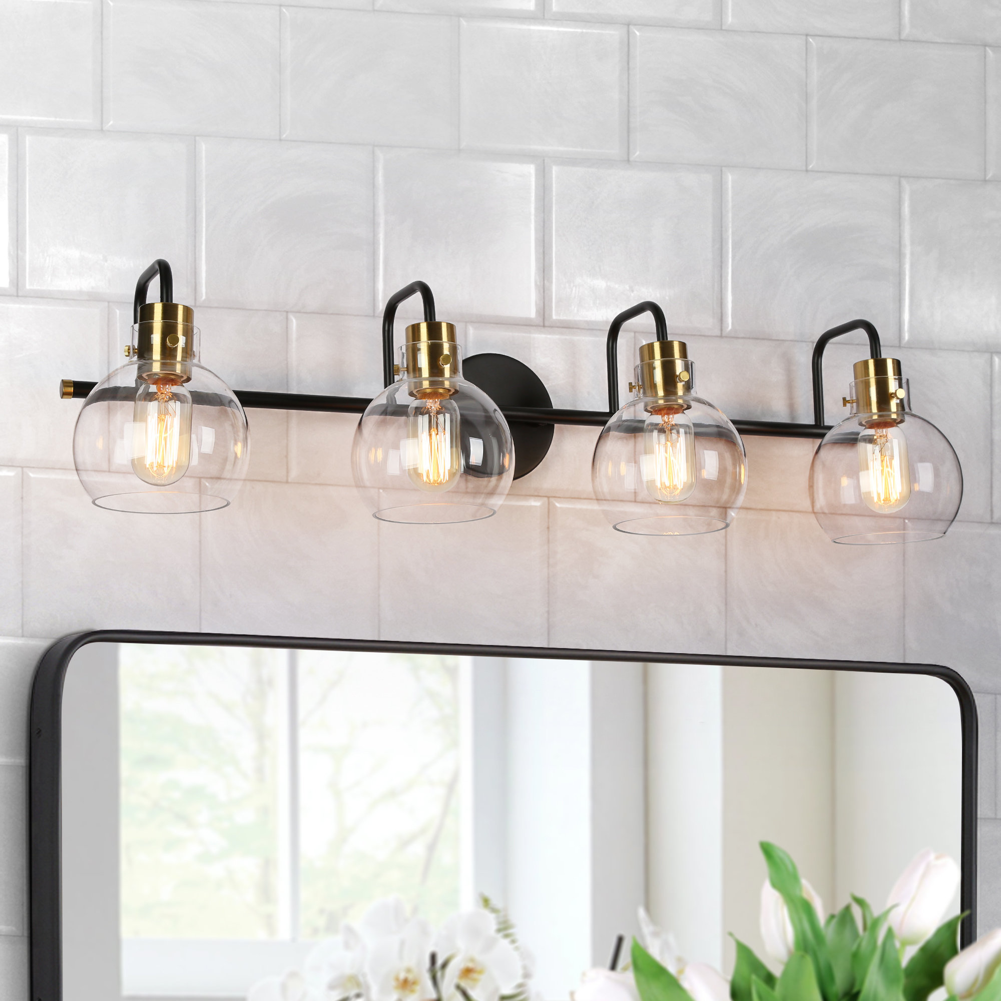 Everly Quinn Delrick 4-Light Dimmable Armed Sconce with Globe Glass ...