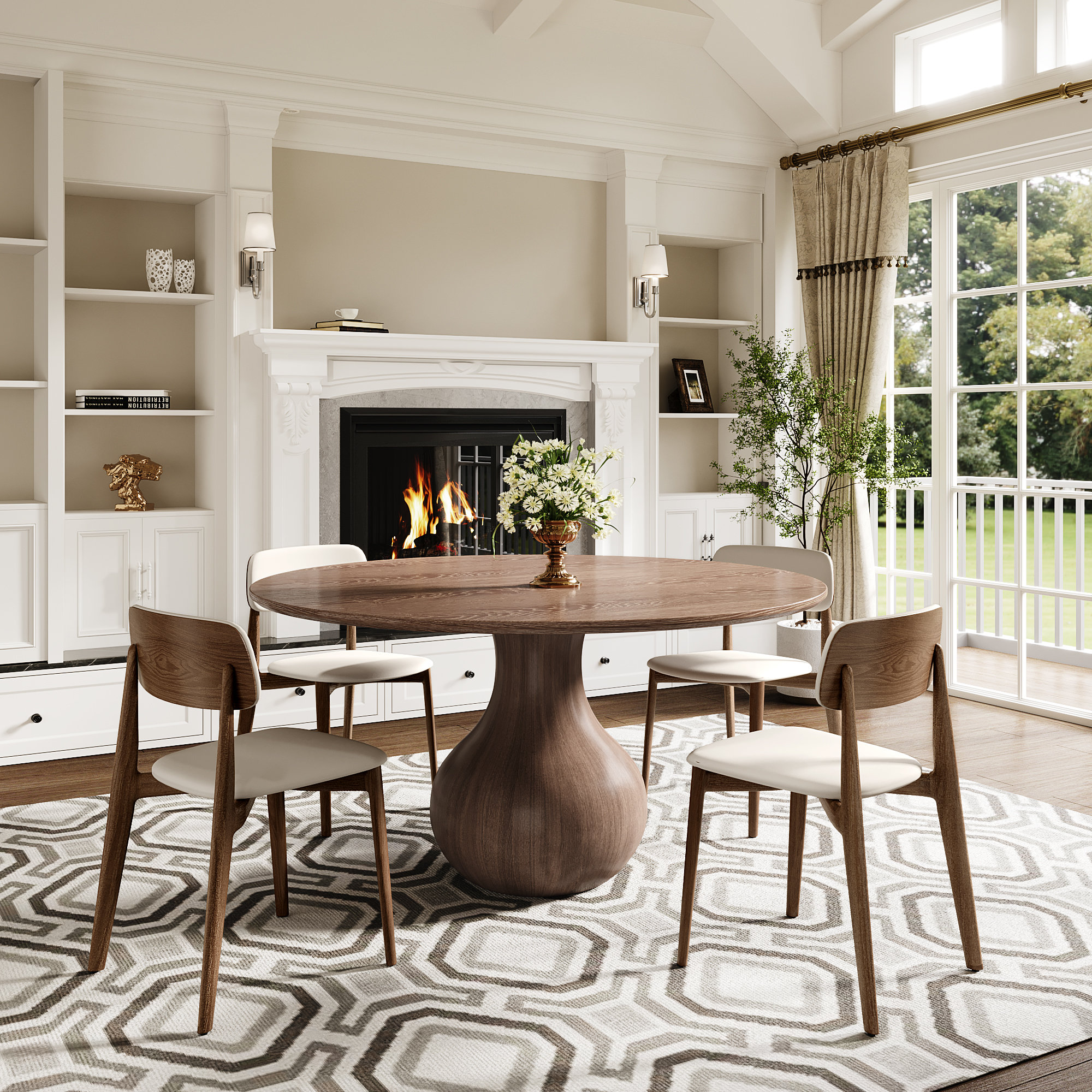 heyeehome Dark Walnut Space-Saving Round Solid Wood Dining Table For ...