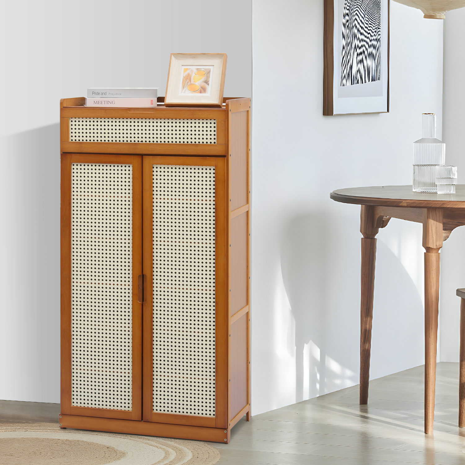 Bay Isle Home™ Bamboo 7-Tier Shoe Cabinet, 28 Pairs Heels Sneakers Shoe Rack Organizer with Flip ...