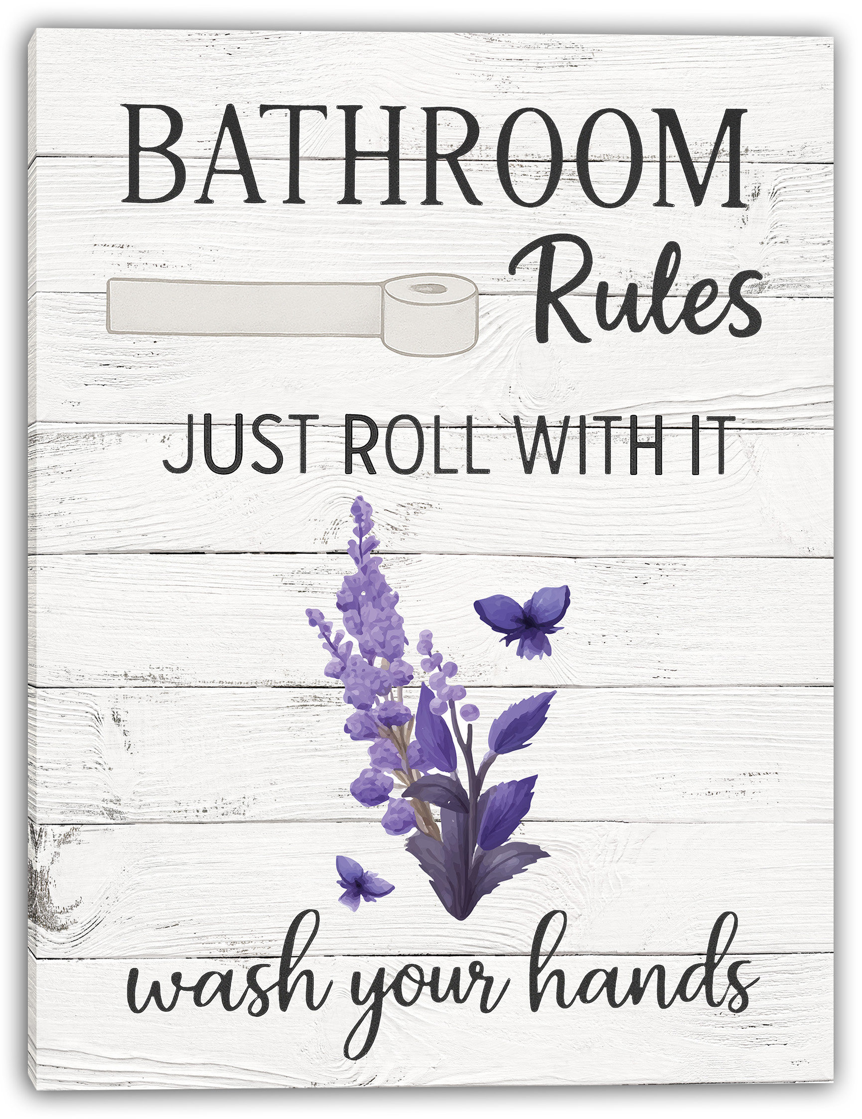 Ophelia & Co. «Bathroom Rules - Just Roll with It», art mural toile lavande et papillons ...