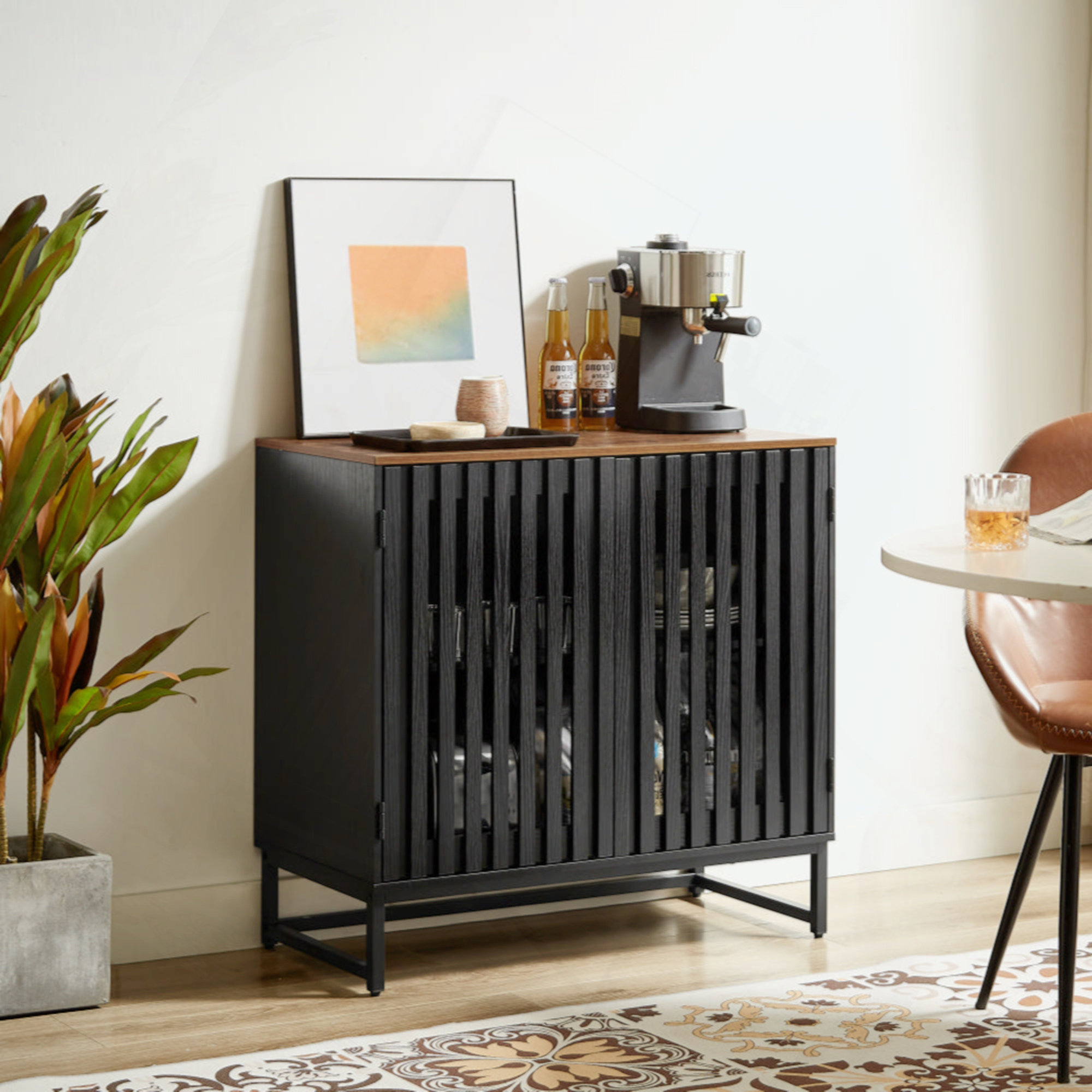 Winston Porter Cabinet With Slatted Grille Striped Door, Modern Style ...