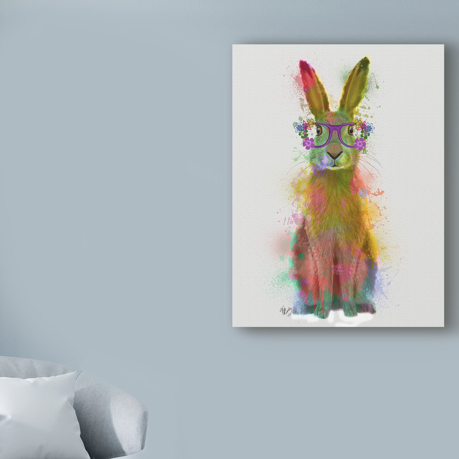 Ebern Designs 'Rainbow Splash Rabbit 1' Graphic Art Print on Wrapped ...