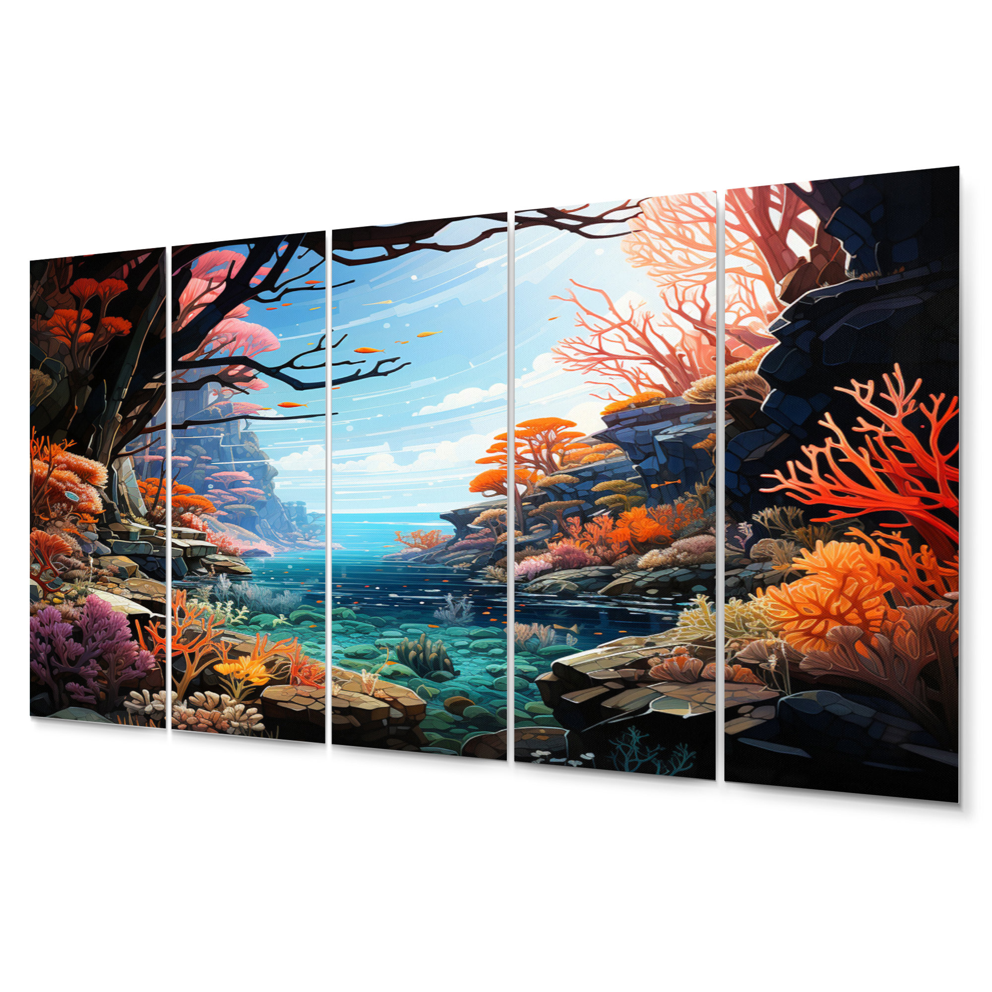 Dovecove Underwater Coral Reef Depths IV - Coral Metal Wall Decor Set 5 ...