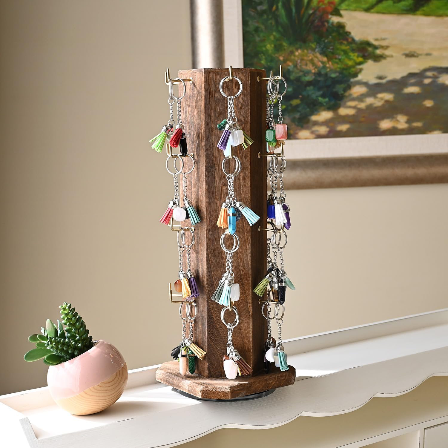 Millwood Pines 24 Hooks Wood Hexagon 6 Sided Rotating Jewelry Display ...