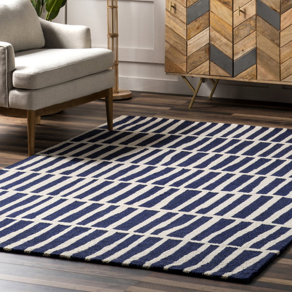 Corrigan Studio® Lauderhill Handmade Tufted Wool Navy/White Area Rug ...