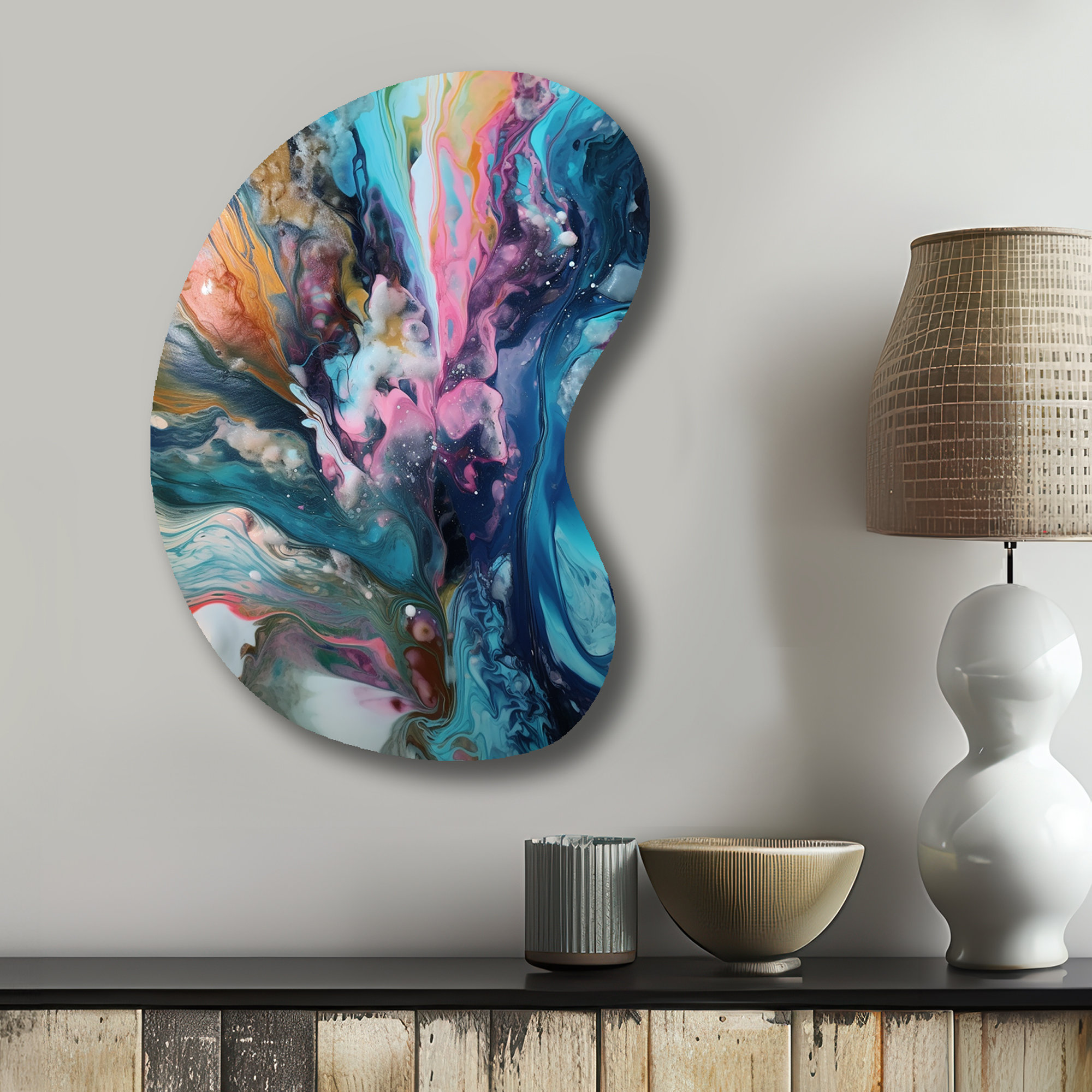 Design Art Teal Pink Aqua Symphony - Abstract Boom Shape Assymterical ...