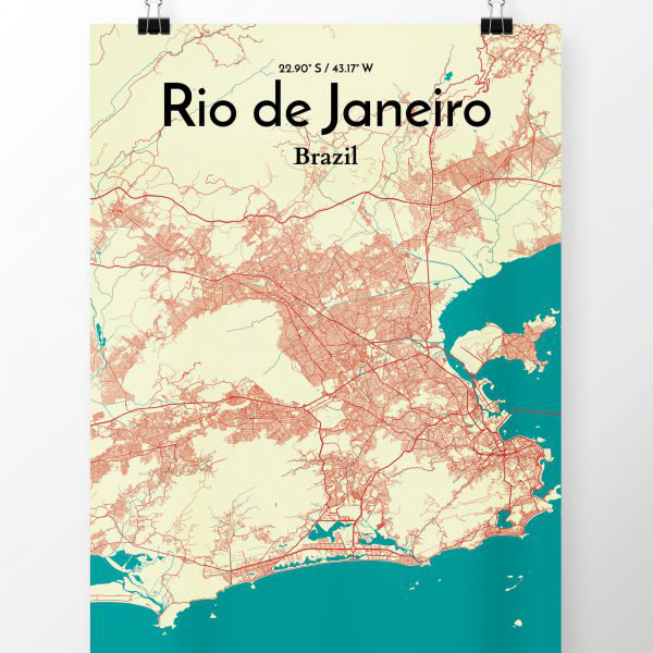 OurPoster.com 'Rio de Janeiro City Map' Graphic Art Print Poster in ...