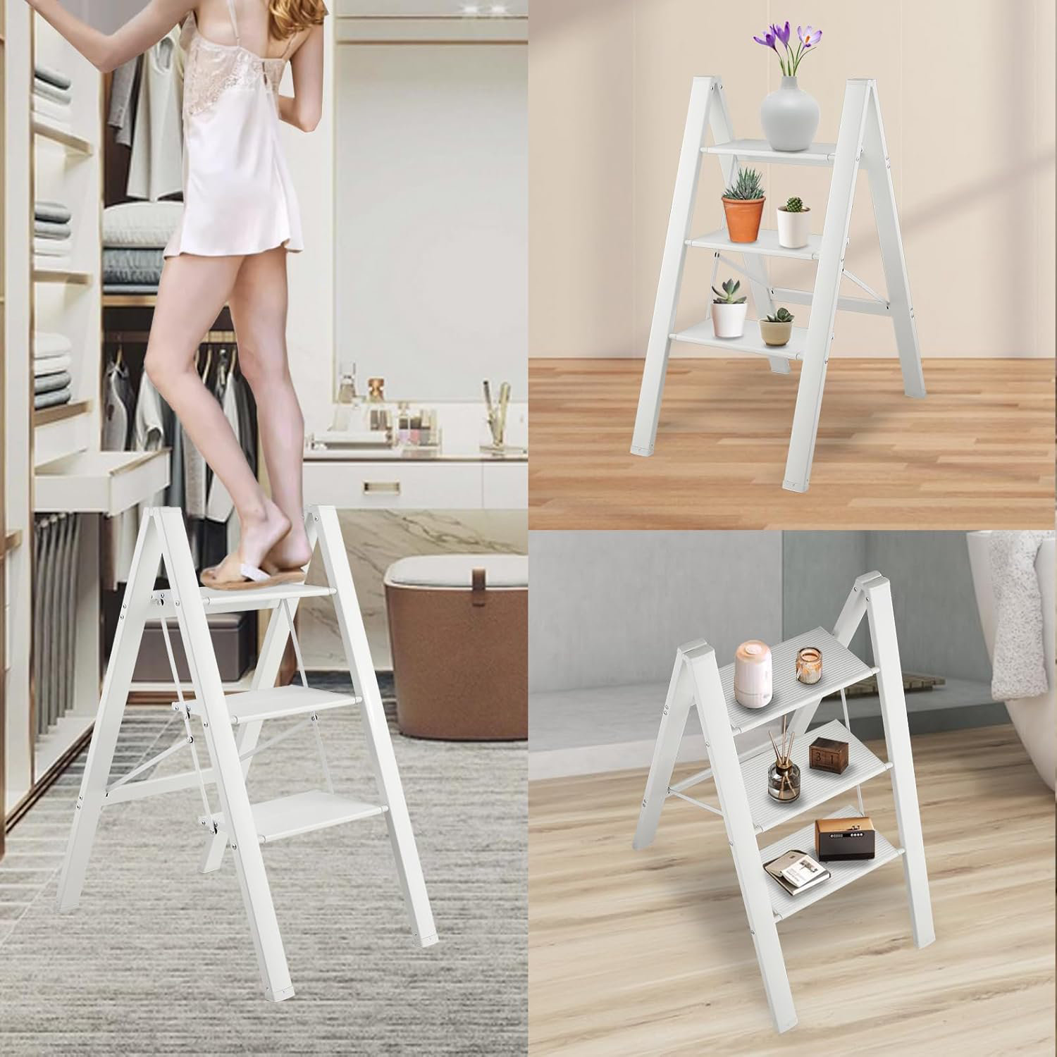 Hokku Designs 3 Step Ladder, Folding Step Stool With Wide Anti-Slip Pedals,Max Load 330 Lbs ...