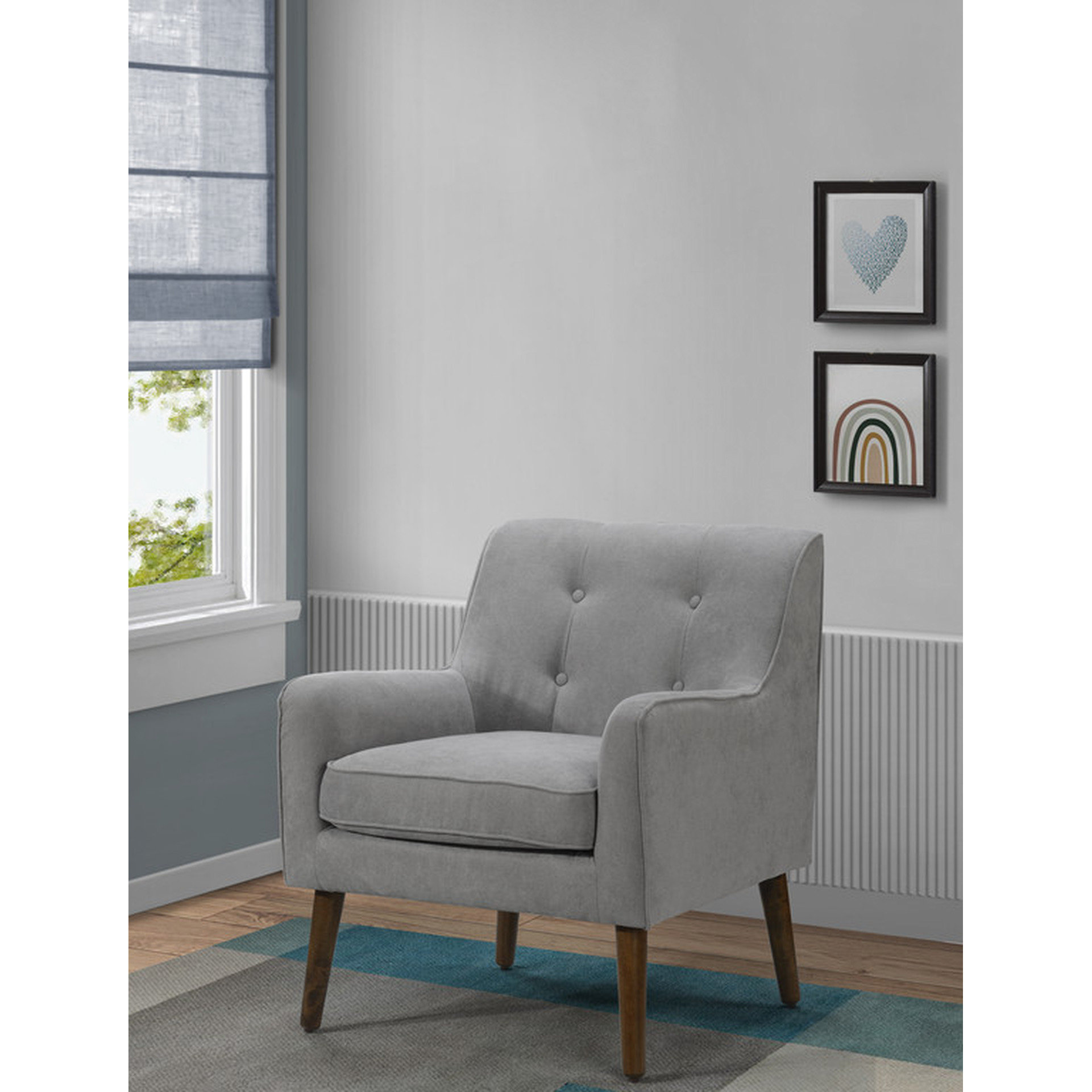 George Oliver Chaise gris acier de style Mid-Century, pieds en bois de ...